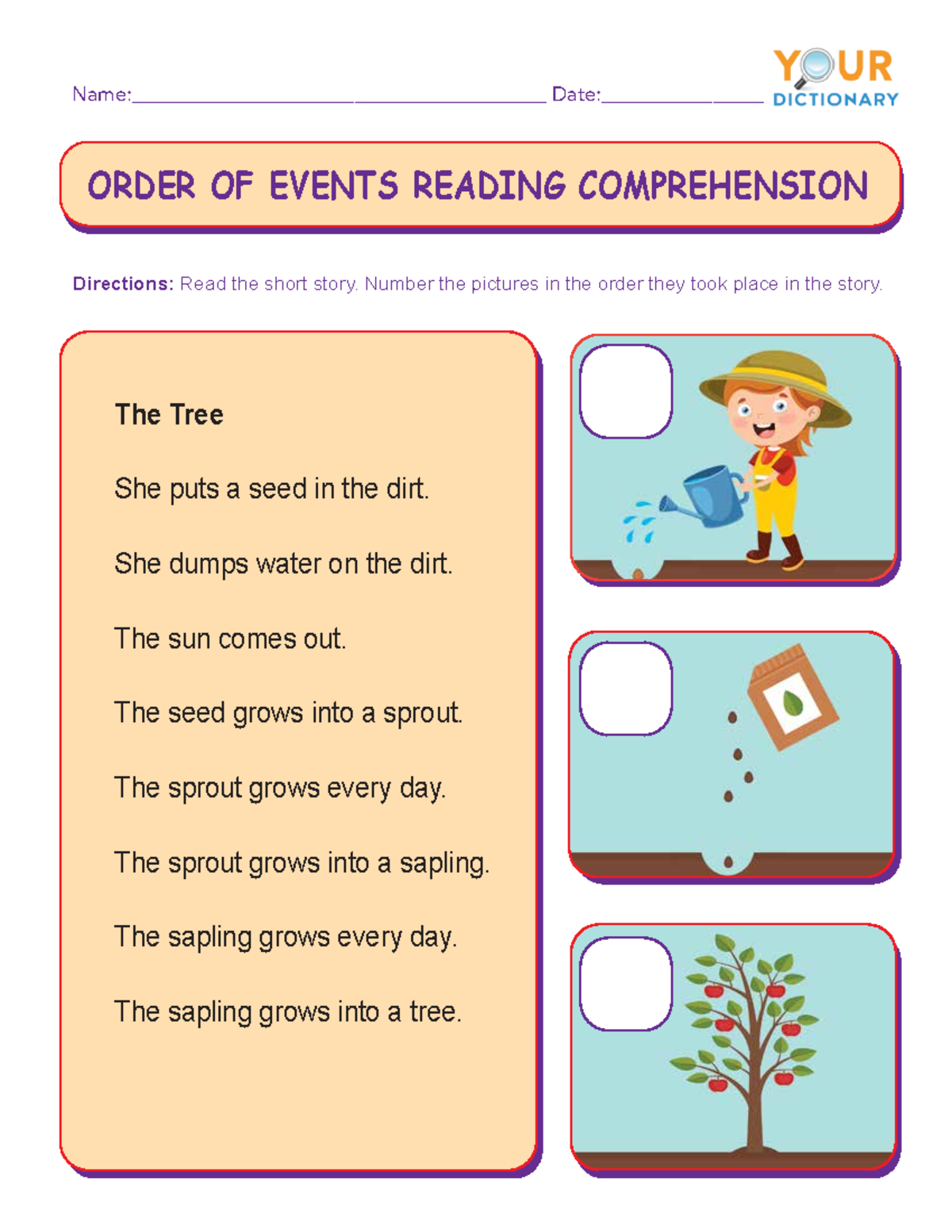 Order of Events Reading Comprehension - The Tree Activity - Studocu