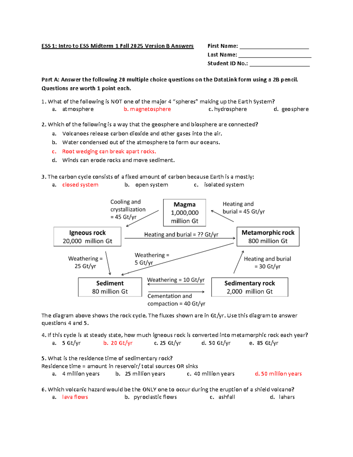 ESS 1: Intro to Earth System Science Midterm 1 Fall 2025 Answers B ...