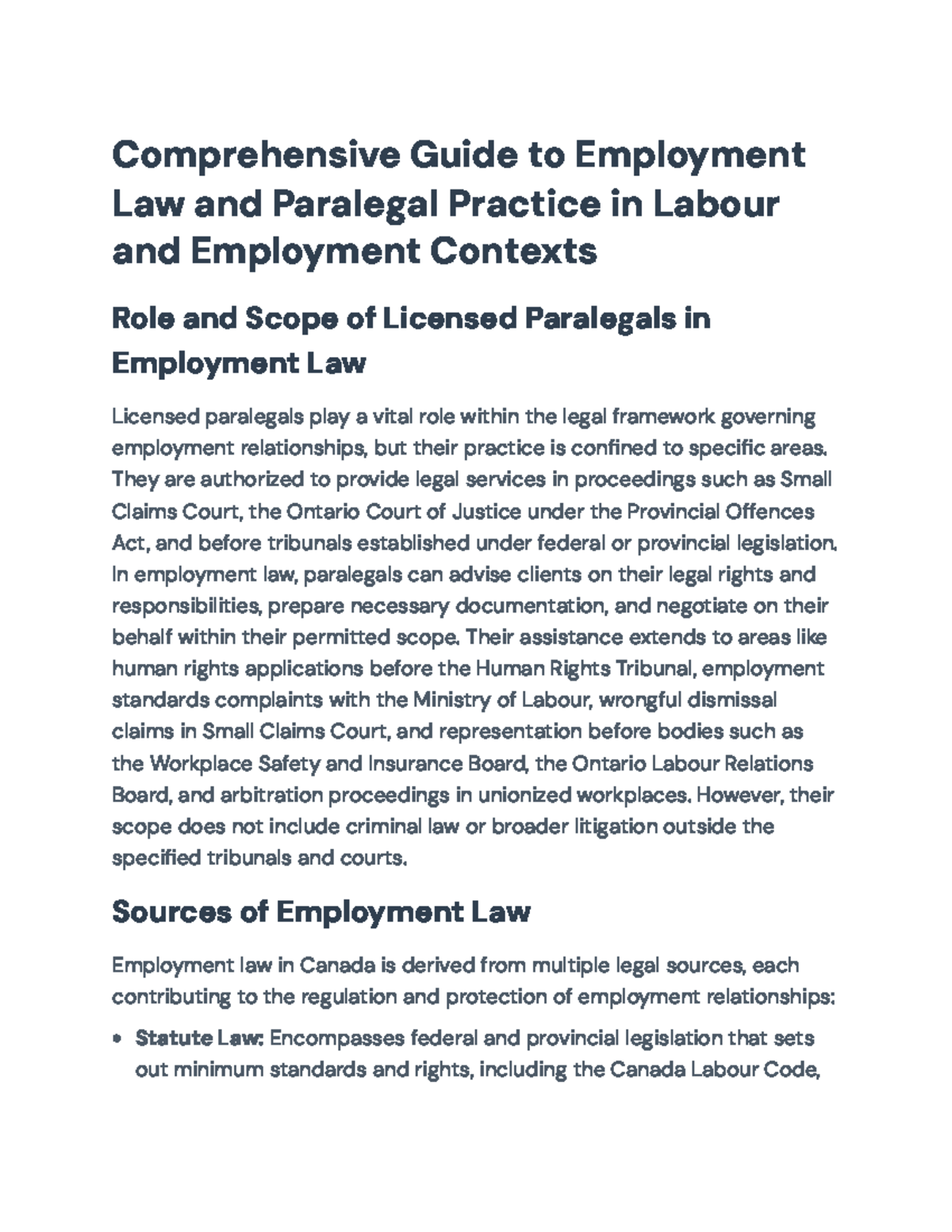 Comprehensive Overview of Employment Law & Paralegal Practices (LAW 101 ...