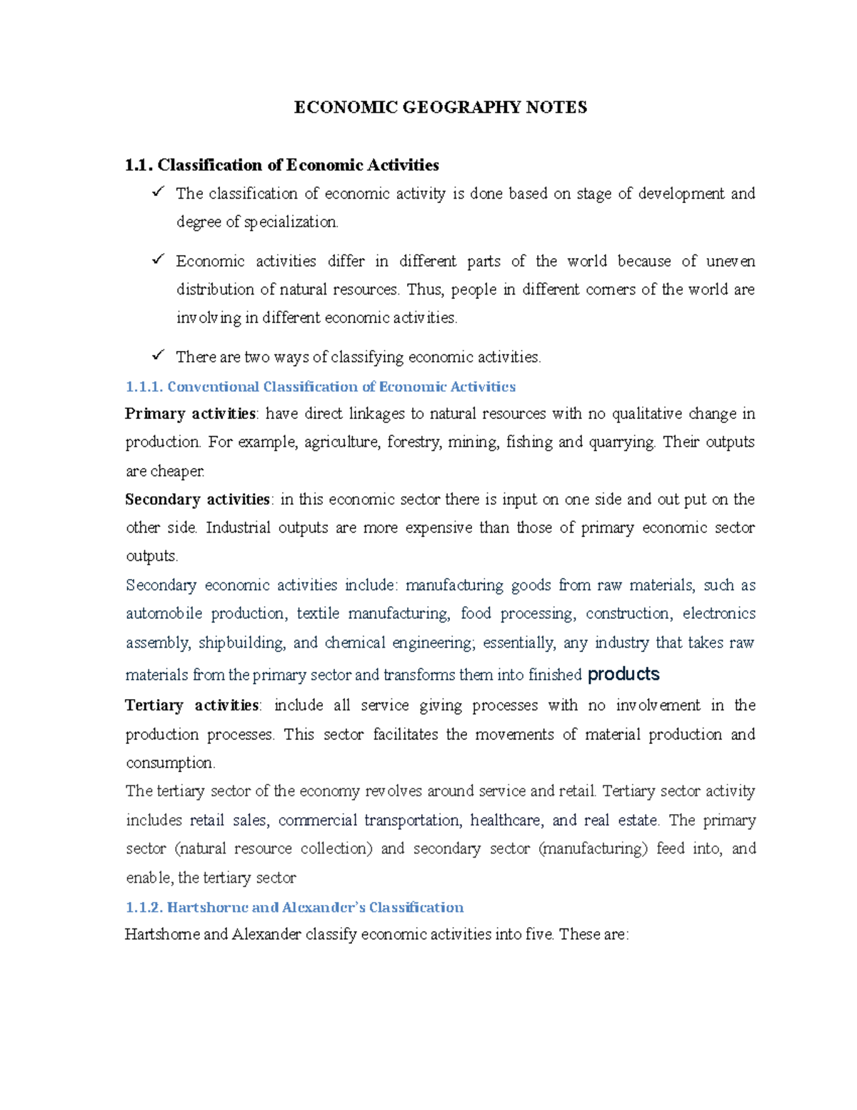 Economic Geo Economic activities - ECONOMIC GEOGRAPHY NOTES 1 ...
