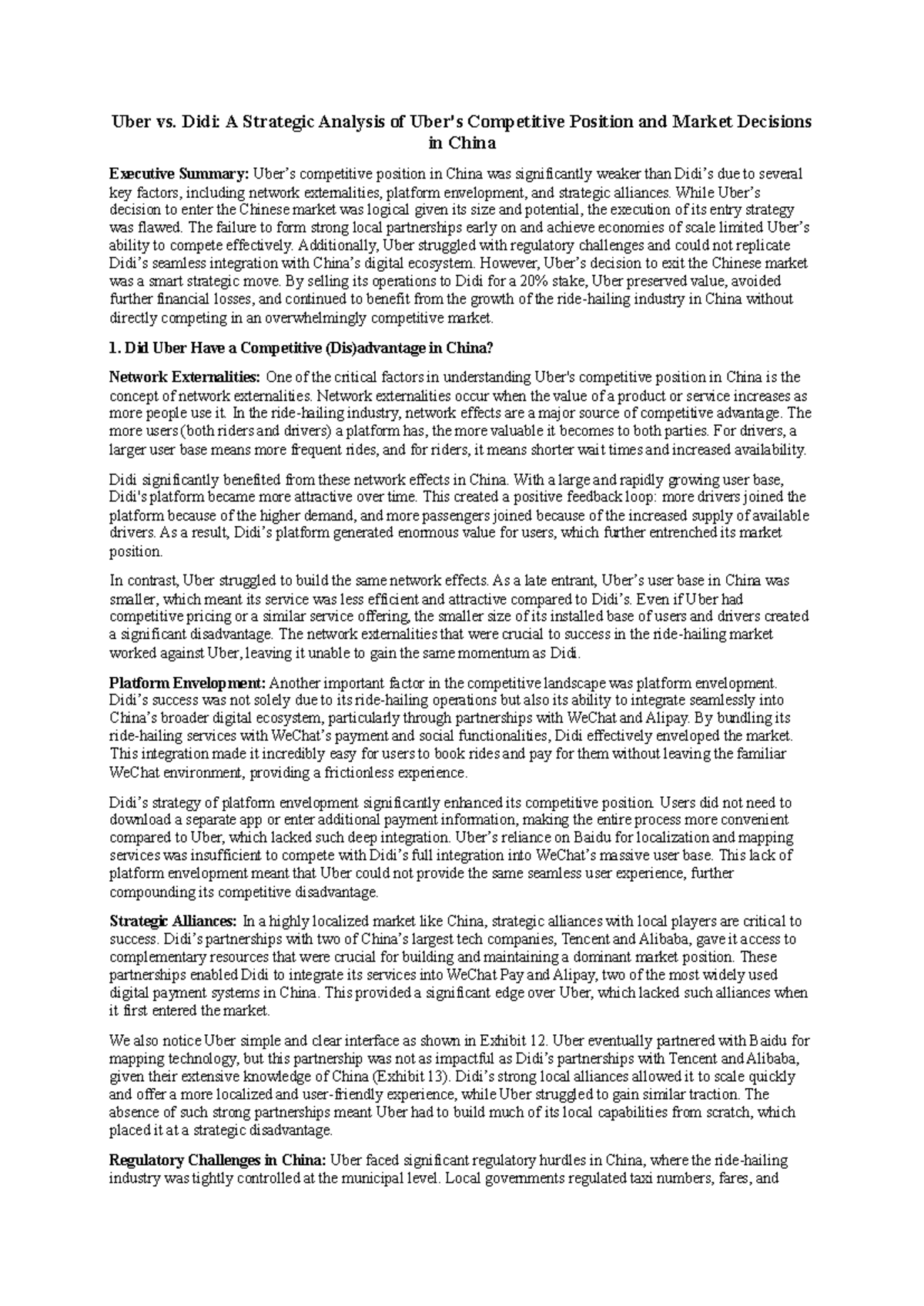 Group Assignment 3 （Uber vs Didi) - Uber vs. Didi: A Strategic Analysis ...