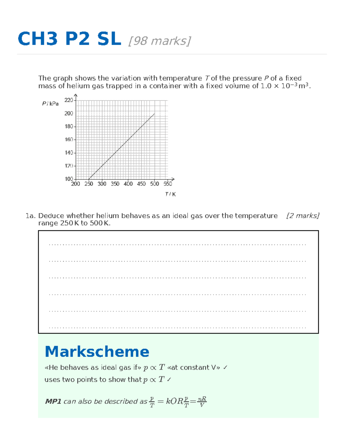 CH3 P2 SL - Paper 2 Question for IB CH3 - Thermal Physics - CH3 P2 SL ...