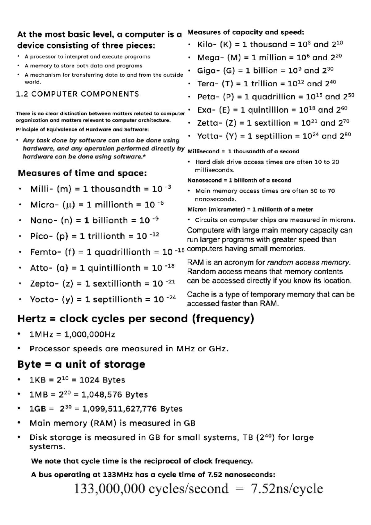 CS 1: Computer Components and Architecture Overview - Studocu