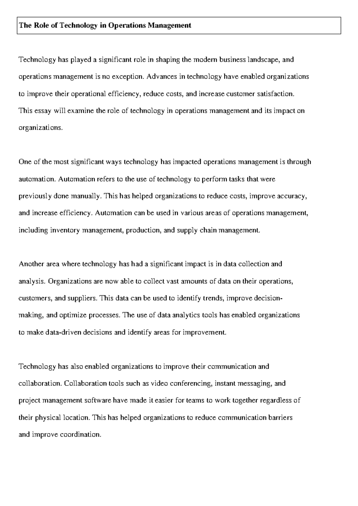 The Impact of Technology on Operations Management: A Comprehensive ...