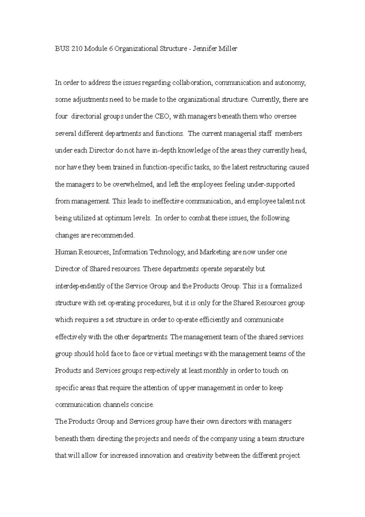 BUS 210 Module 6 Strategies for Enhancing Org Structure - Studocu