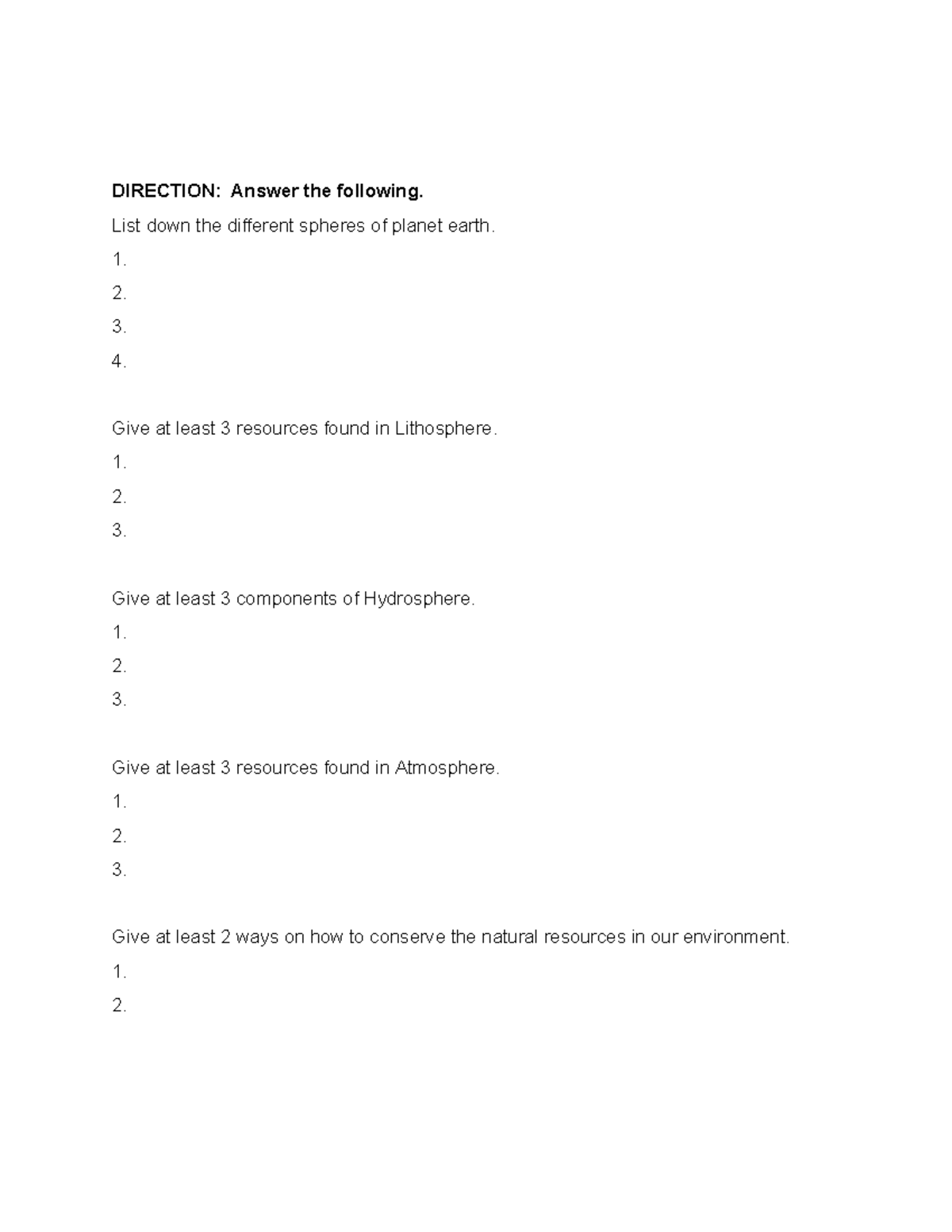 Science 7 Assessment Earths Natural Resources - Elementary Education ...