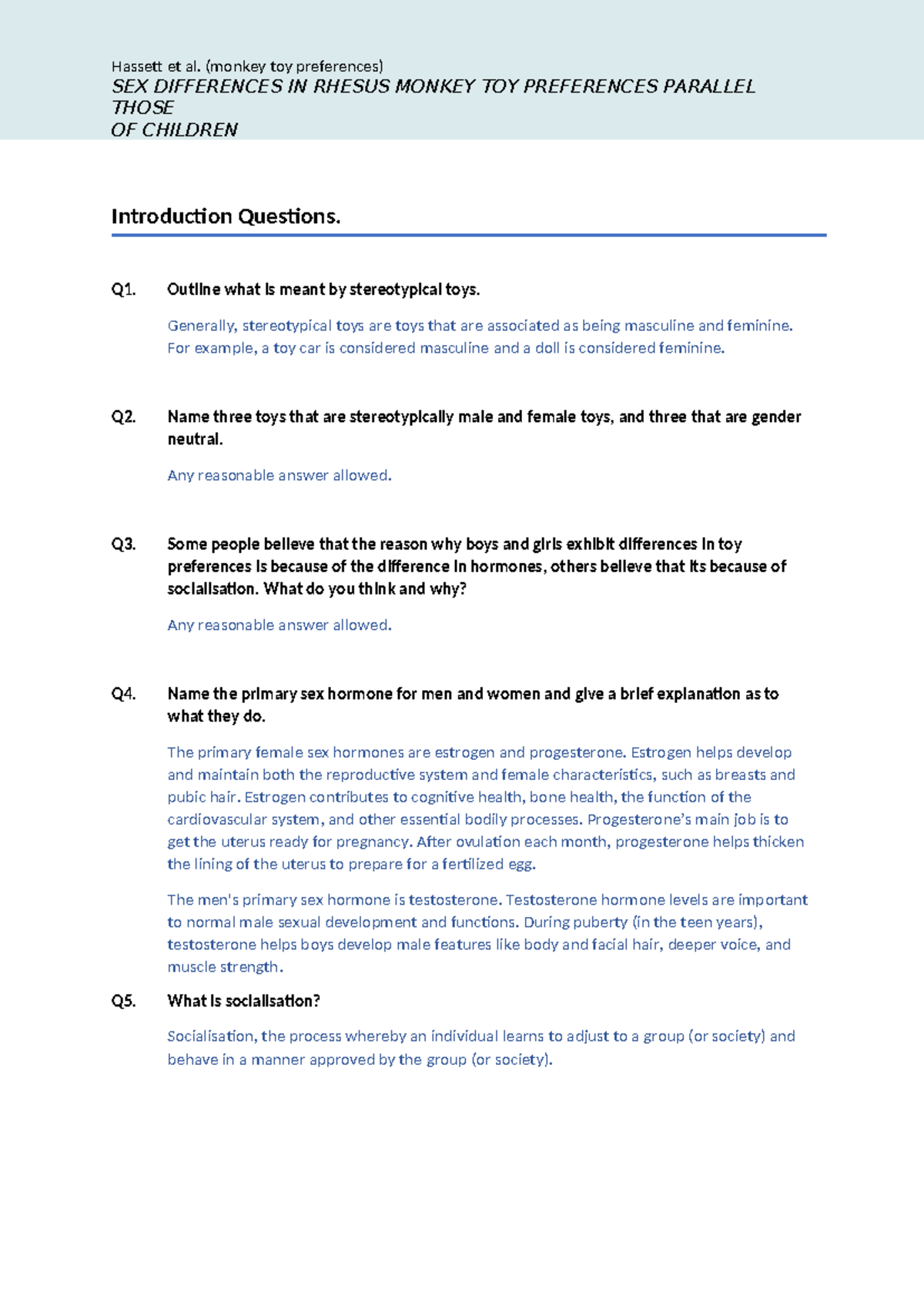 Final Exam: Insights on Toy Preferences in Rhesus Monkeys (PSY 101 ...