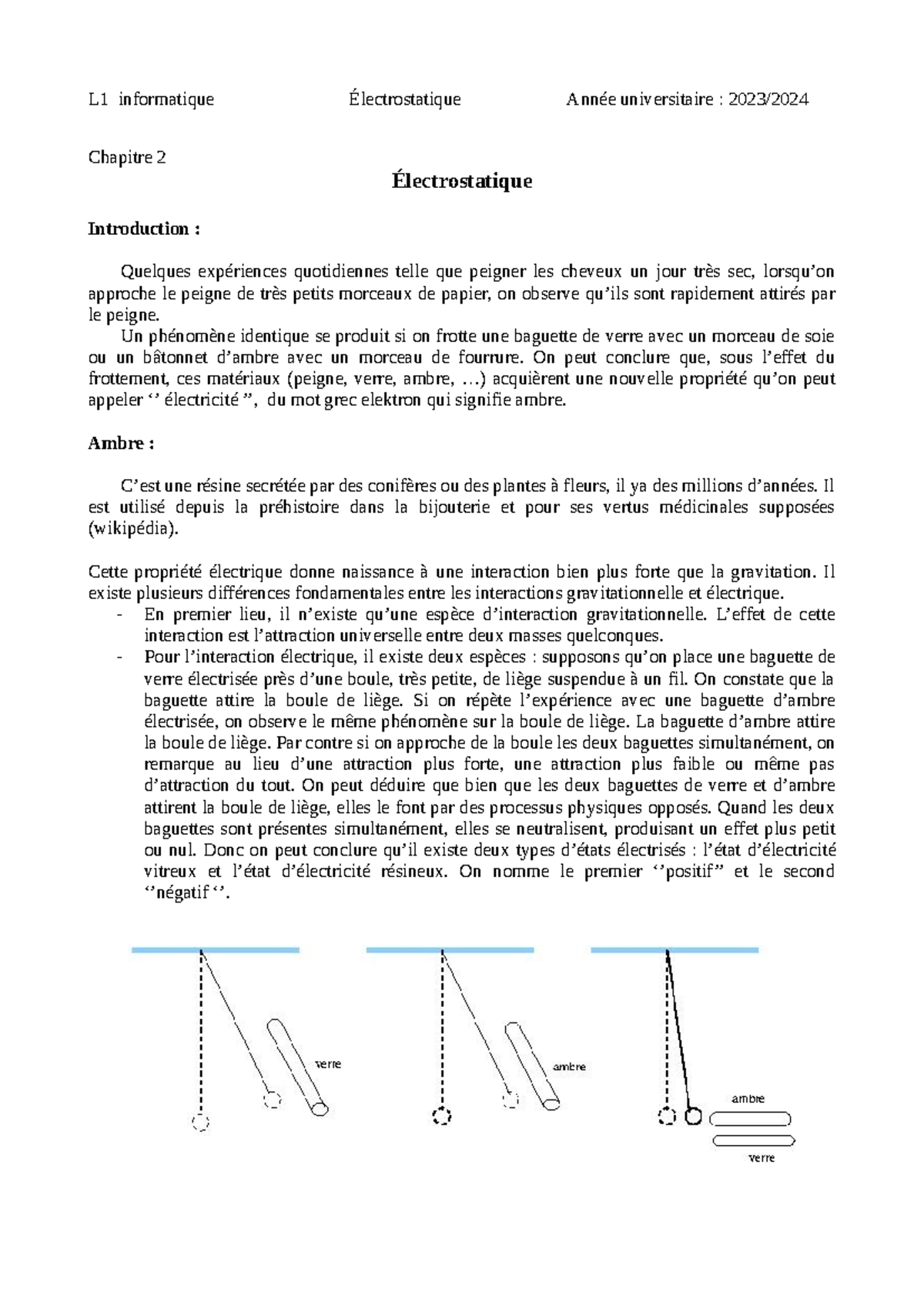Électrostatique et Flux de Champs de Vecteurs L1 Informatique 2023/2024 ...