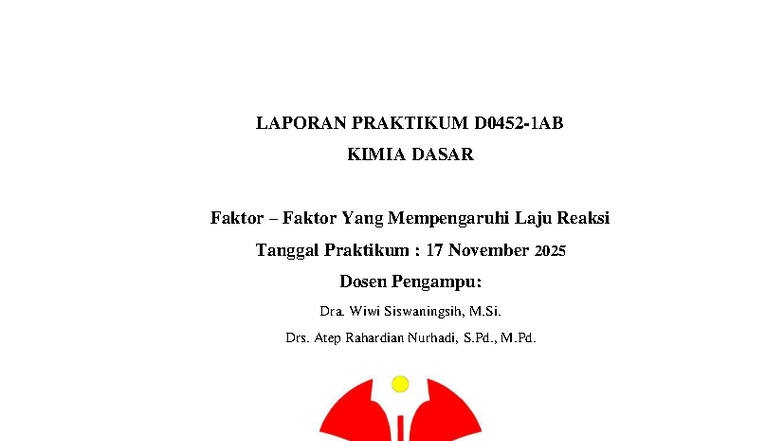 Laporan Praktikum Kimia Dasar Faktor Faktor Mempengaruhi Laju Reaksi