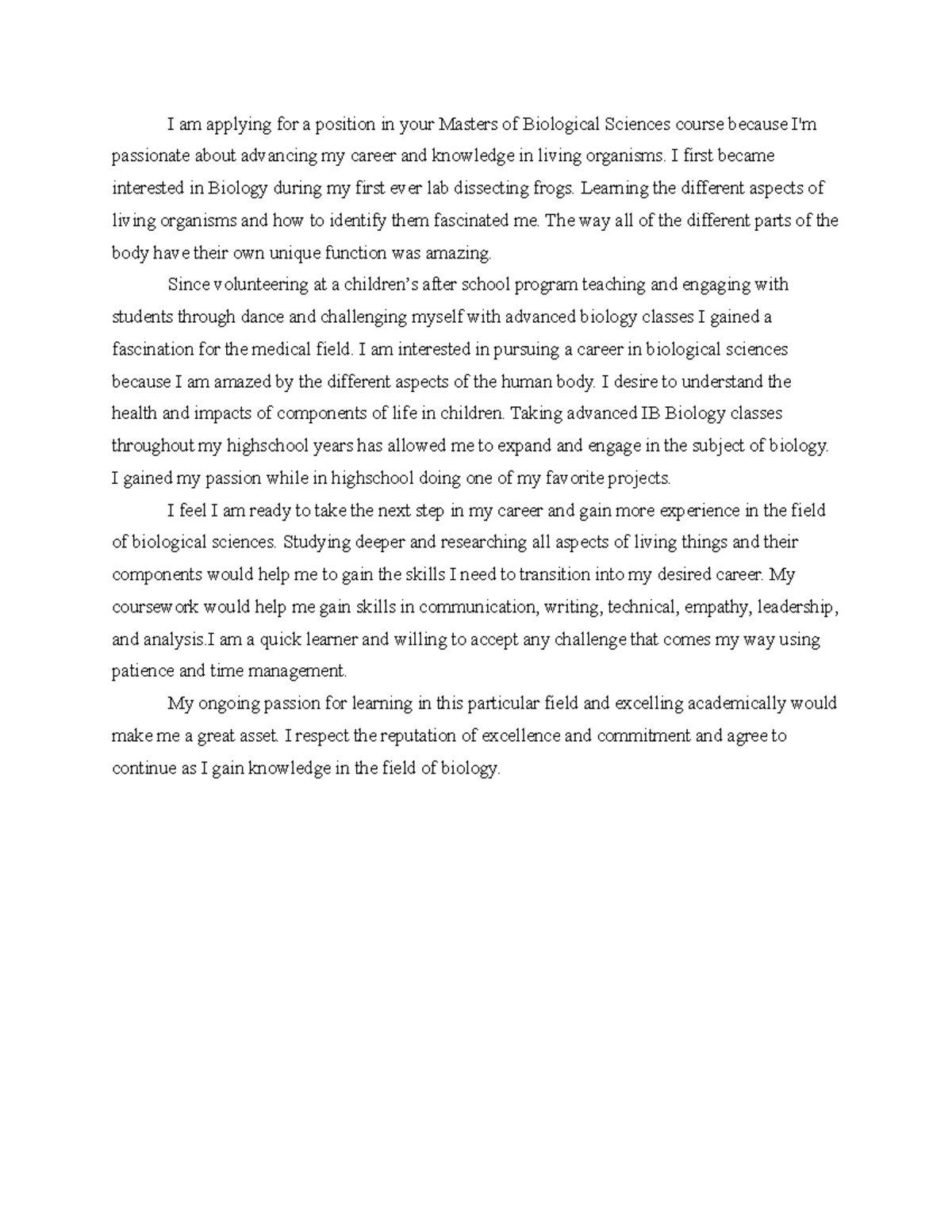Personal Statement - I am applying for a position in your Masters of ...