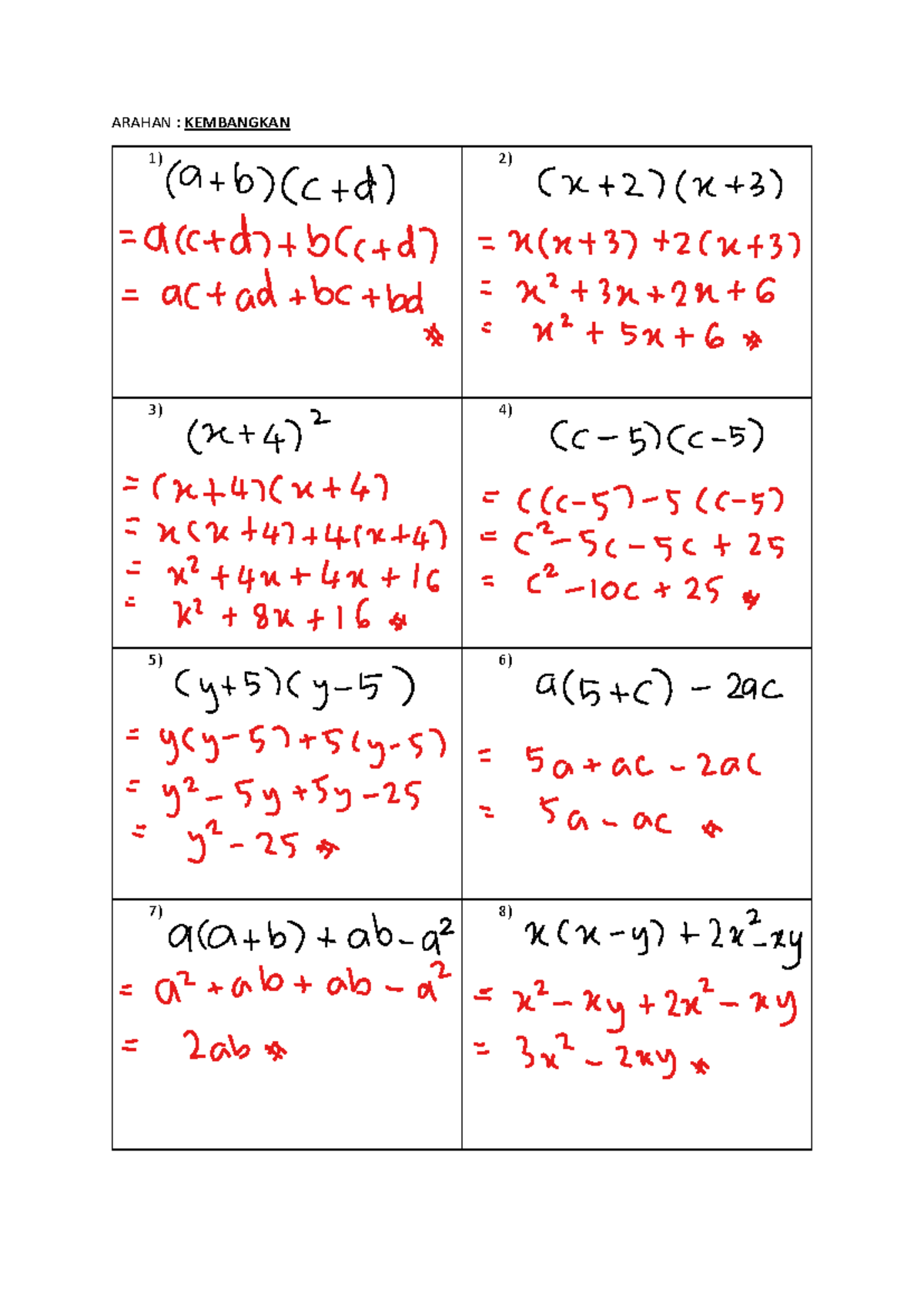 Soalan Mate Form 2Cuti Raya(skema) - ARAHAN : KEMBANGKAN 2) 1) '(++b)(c ...