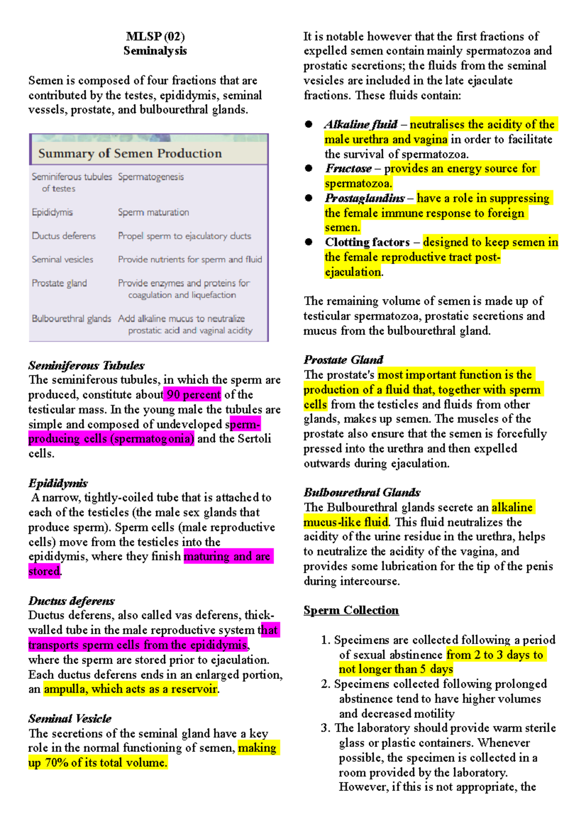 02-Seminalysis - Lecture Notes on Male Reproductive System Functions ...