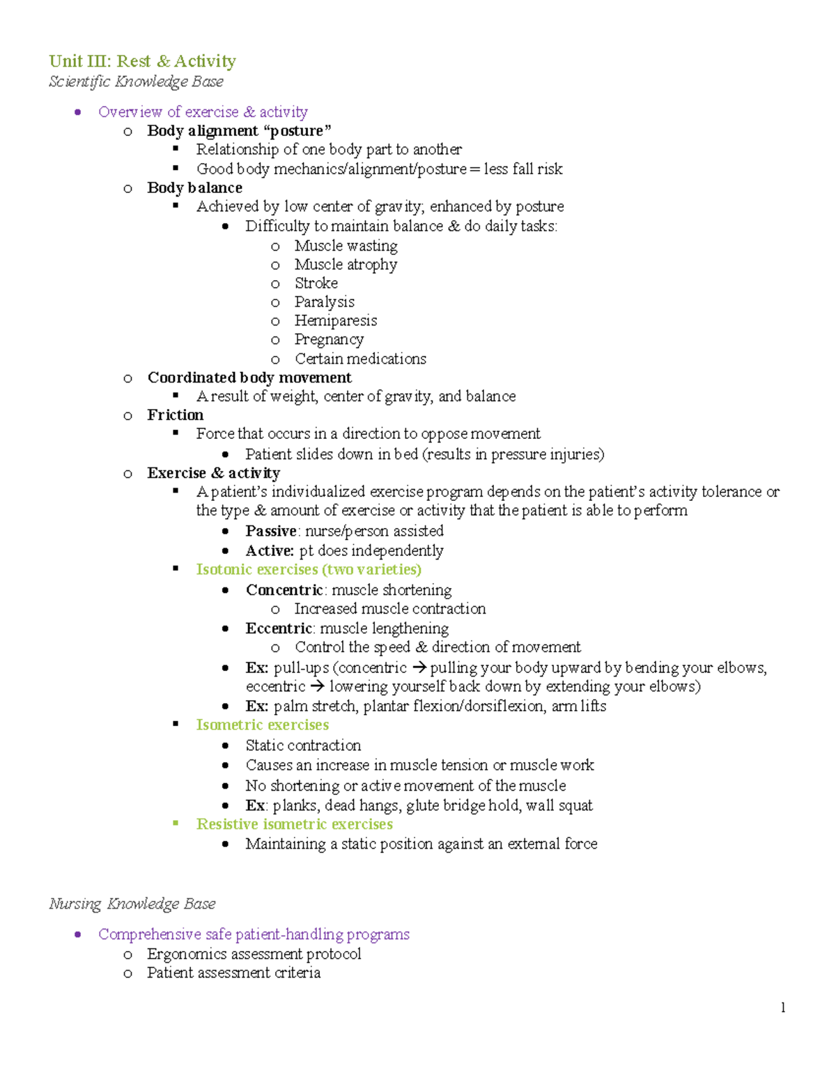 Unit III - Rest and Activity: Overview of Exercise and Body Mechanics ...