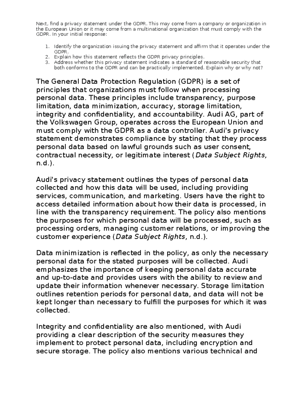 Module 4 DB - GDPR Privacy Statement Analysis of Audi AG - Studocu