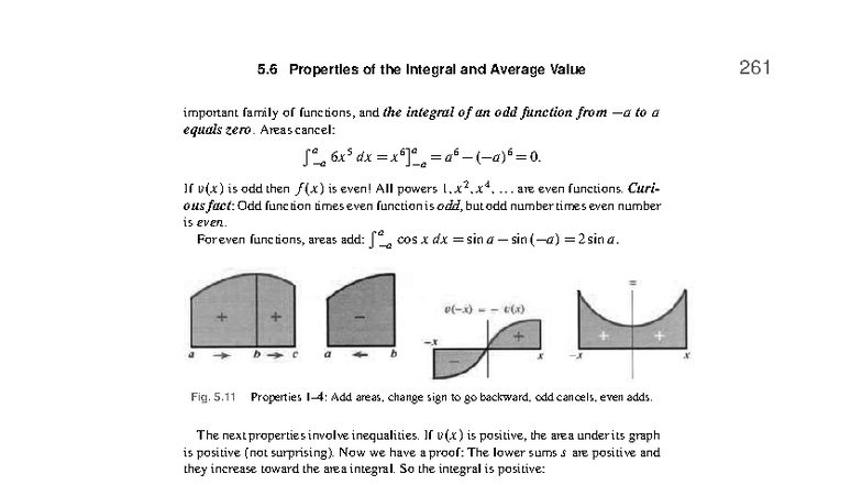 261 CH5 Part 11 - Properties of Integrals & Average Value Summary - Studocu
