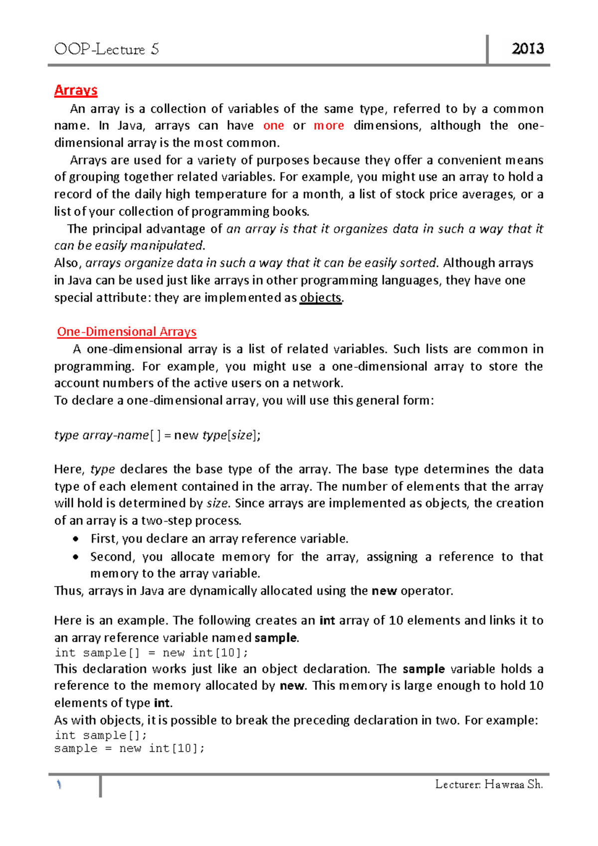 Java Arrays: Understanding Declaration, Initialization & Usage (CS 3686) - Studocu