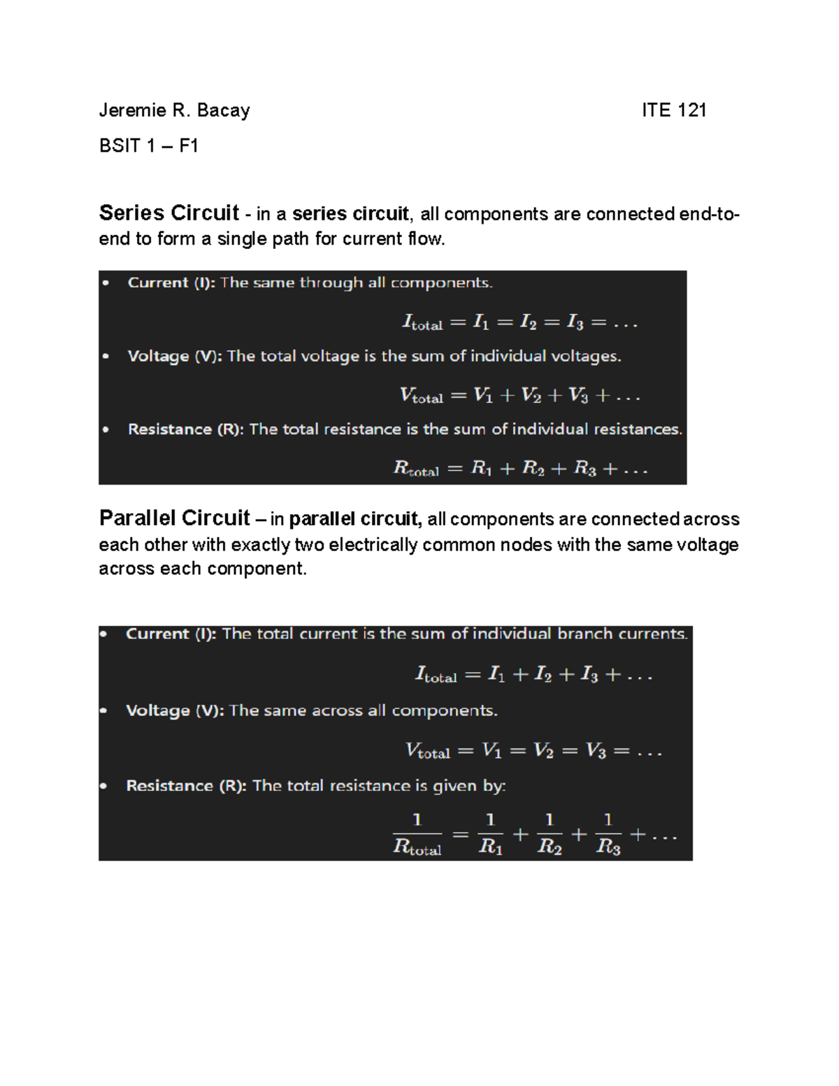 ITE 121 - Electronics: Series and Parallel Circuit Concepts - Studocu