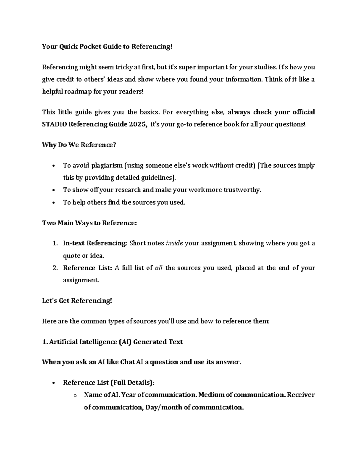 STADIO 2025: Essential Pocket Guide to Referencing Basics - Studocu