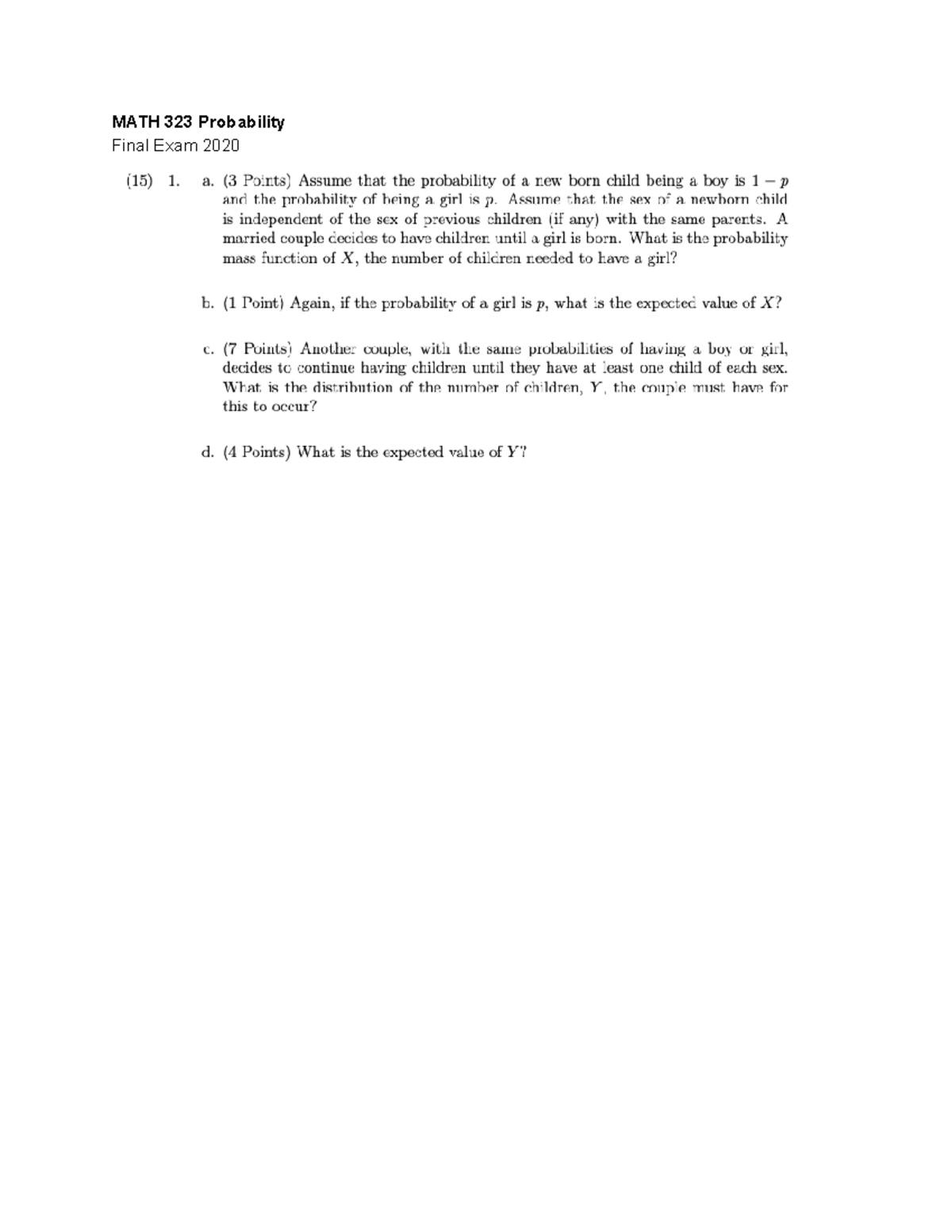 MATH 323 Final Exam Study Guide 2020: Probability & Statistics Concepts ...
