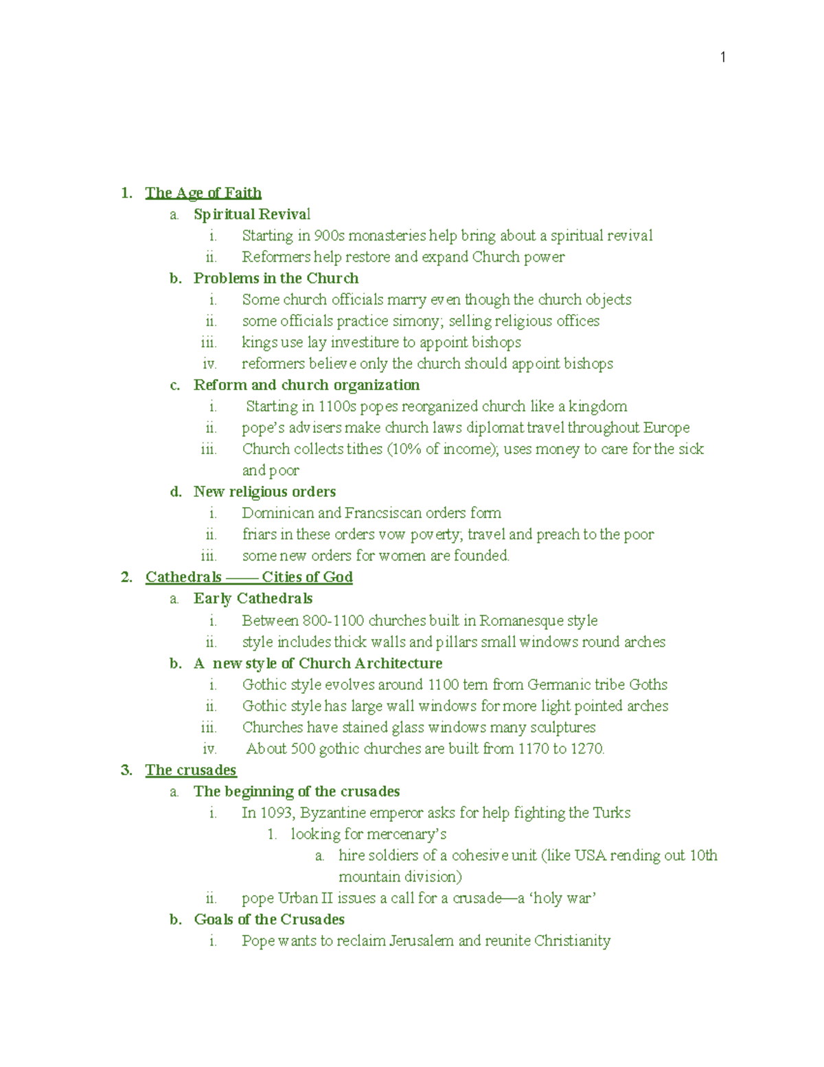 Global Notes: The Age of Faith, Crusades, and the Renaissance (HIST 101 ...