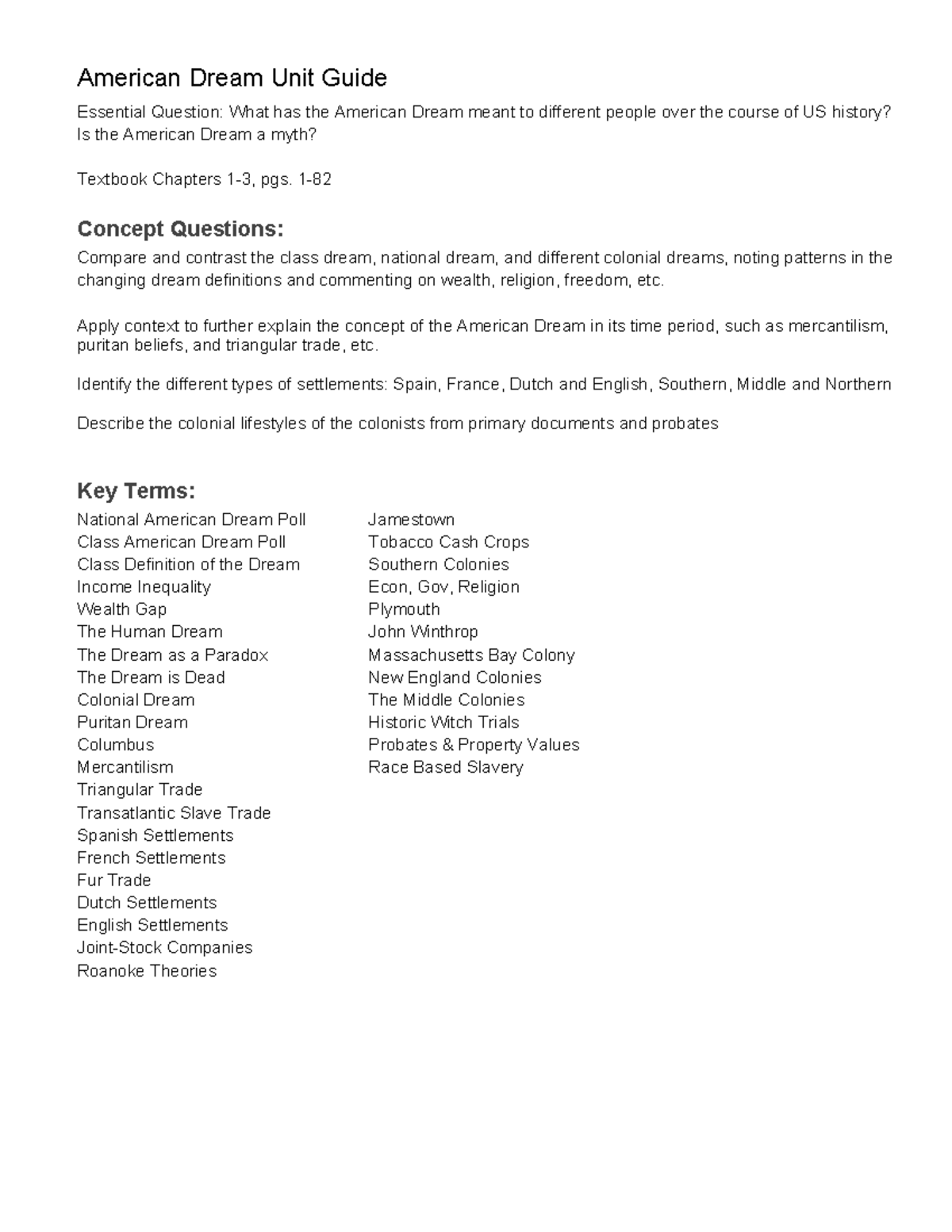 American Dream Unit Guide: Historical Perspectives & Definitions - Studocu