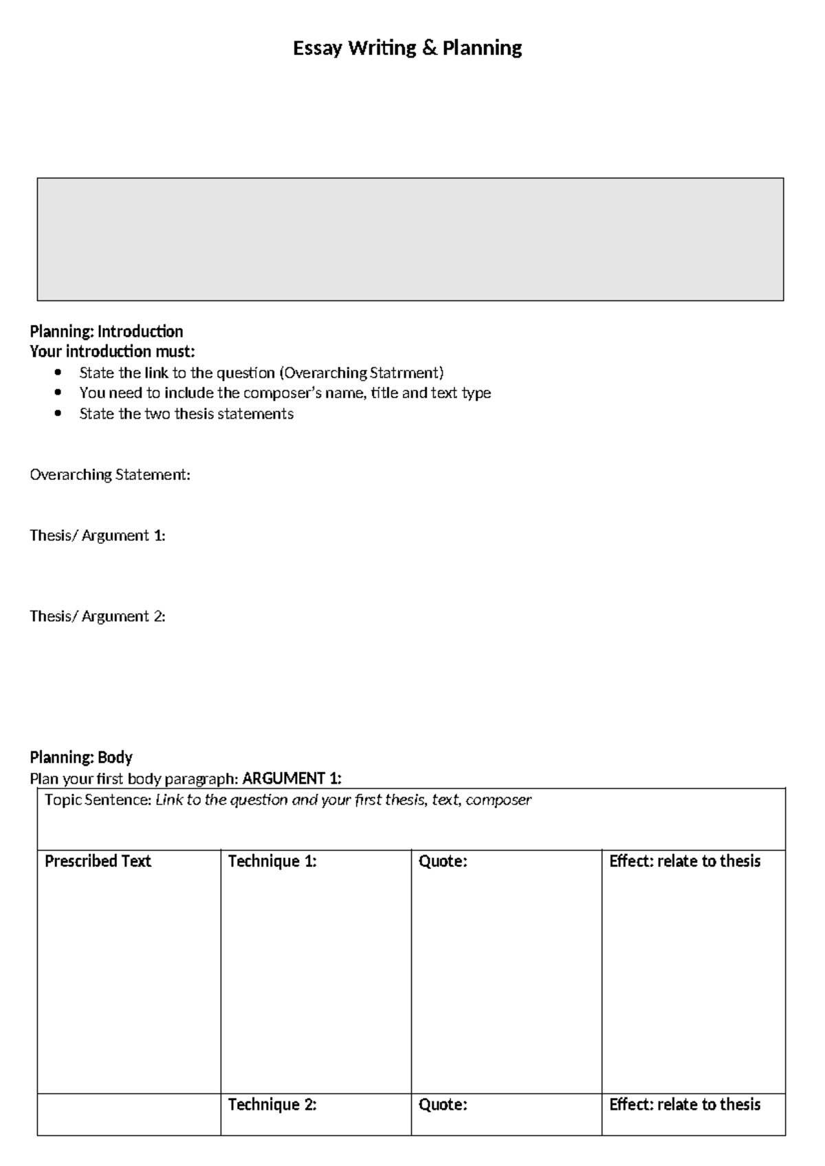 Essay Scaffold - Essay Writing & Planning Planning: Introduction Your ...