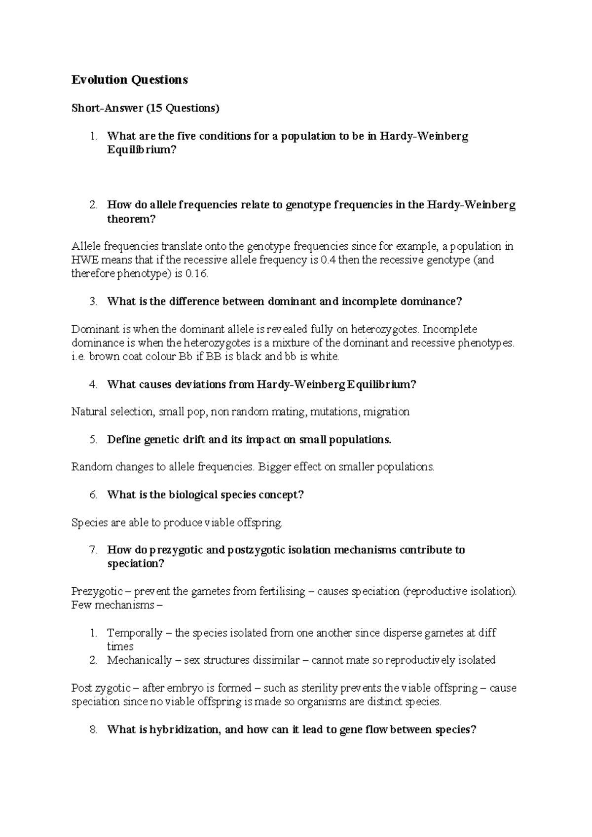Evolution & Physiology Practice Questions (30 Total) - Studocu