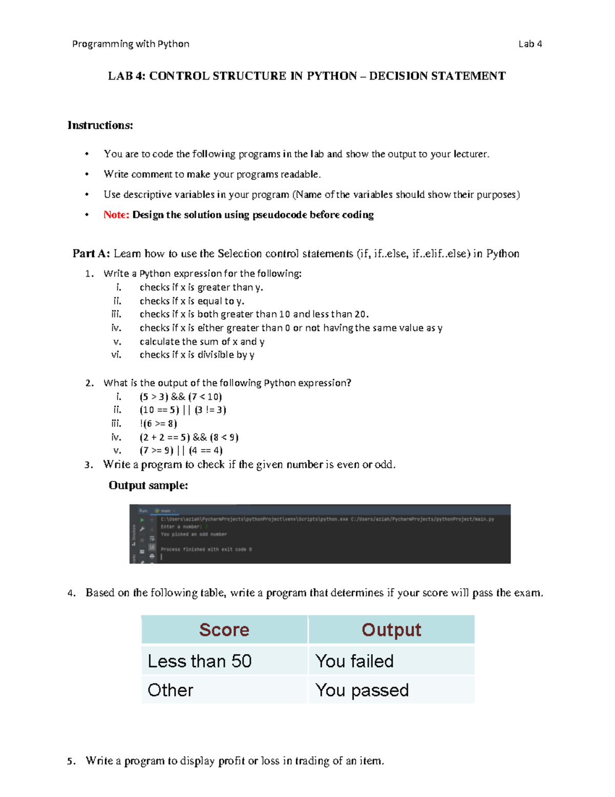 LAB 4: Control Structures & Decision Statements in Python - Studocu
