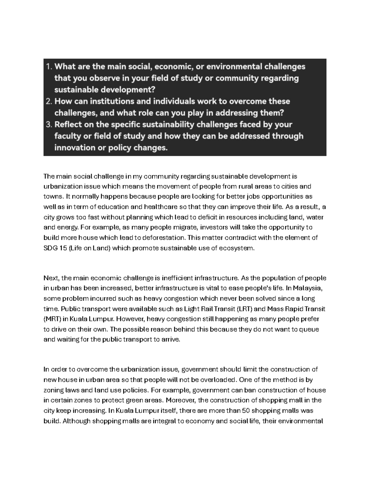 Week 7 - Essay on Urbanization Challenges in Sustainable Development ...