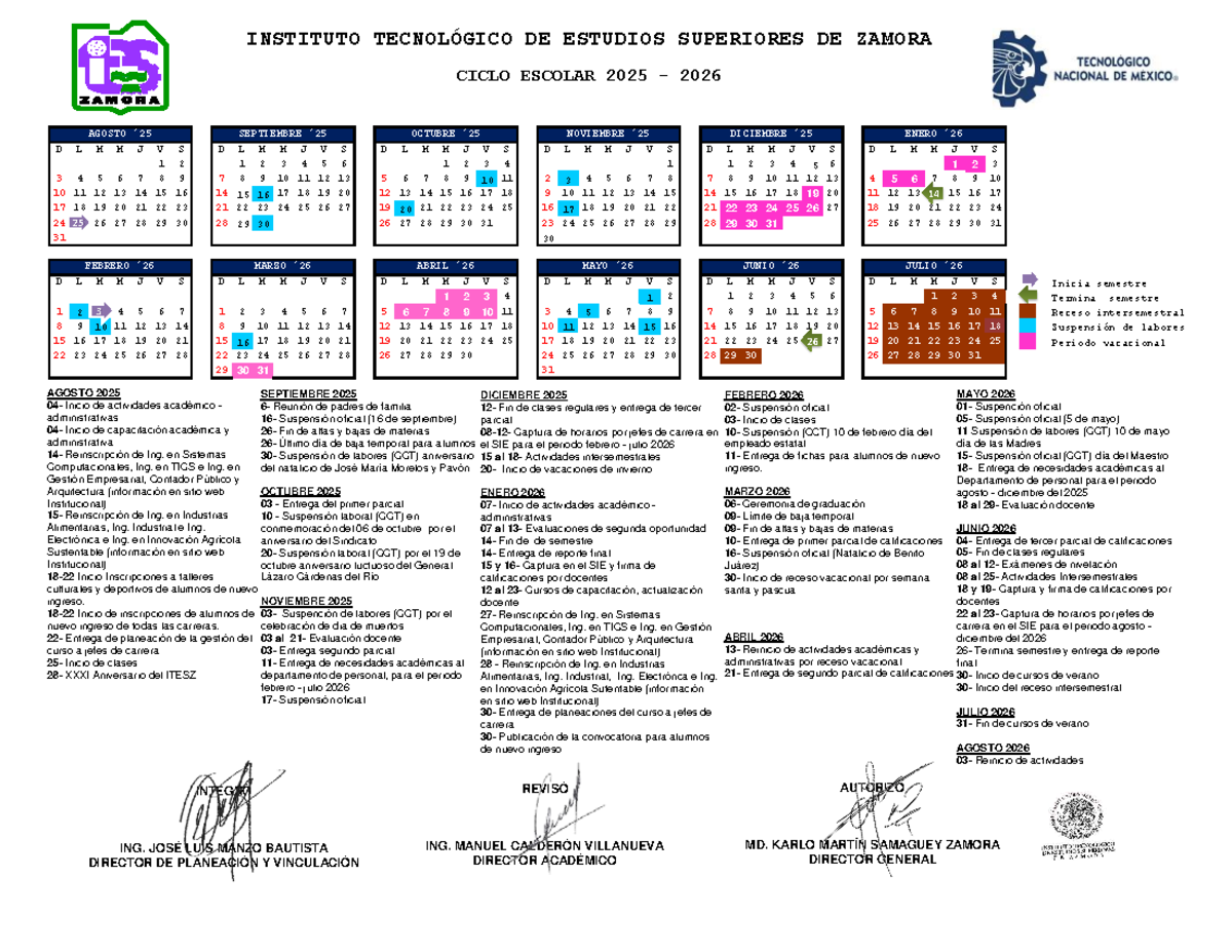 Calendario Escolar 2025-2026 - ITESZ - Studocu