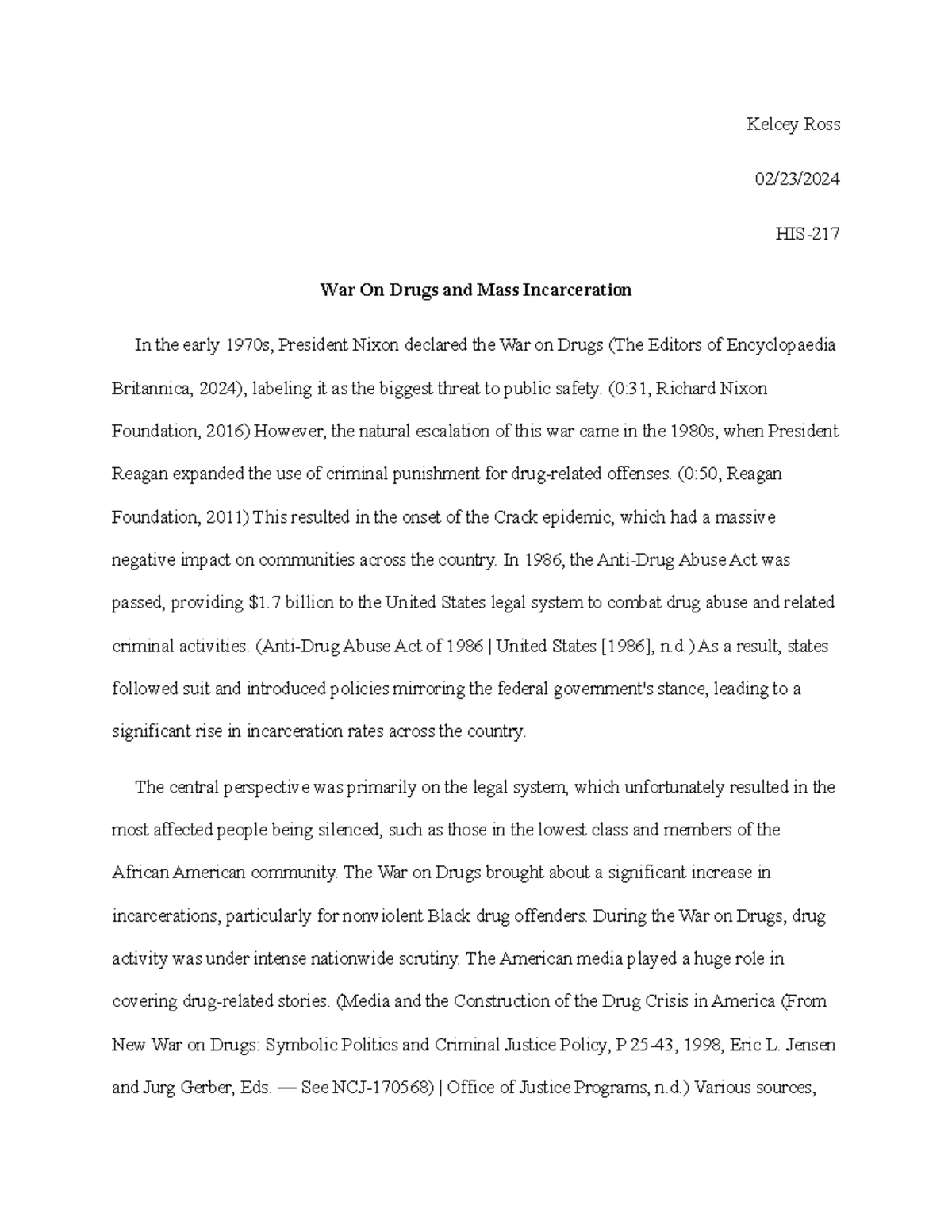 Shannan Moore HIS 217 Module 7 Final Project - The War on Drugs and ...