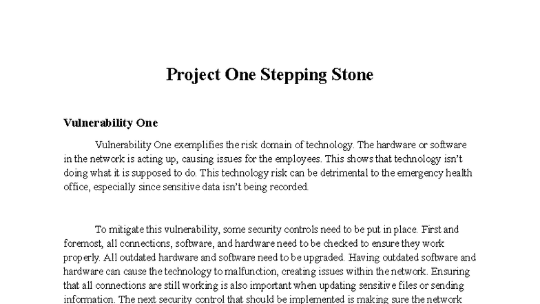 CYB 420 Project One: Addressing Vulnerabilities in Emergency Healthcare ...