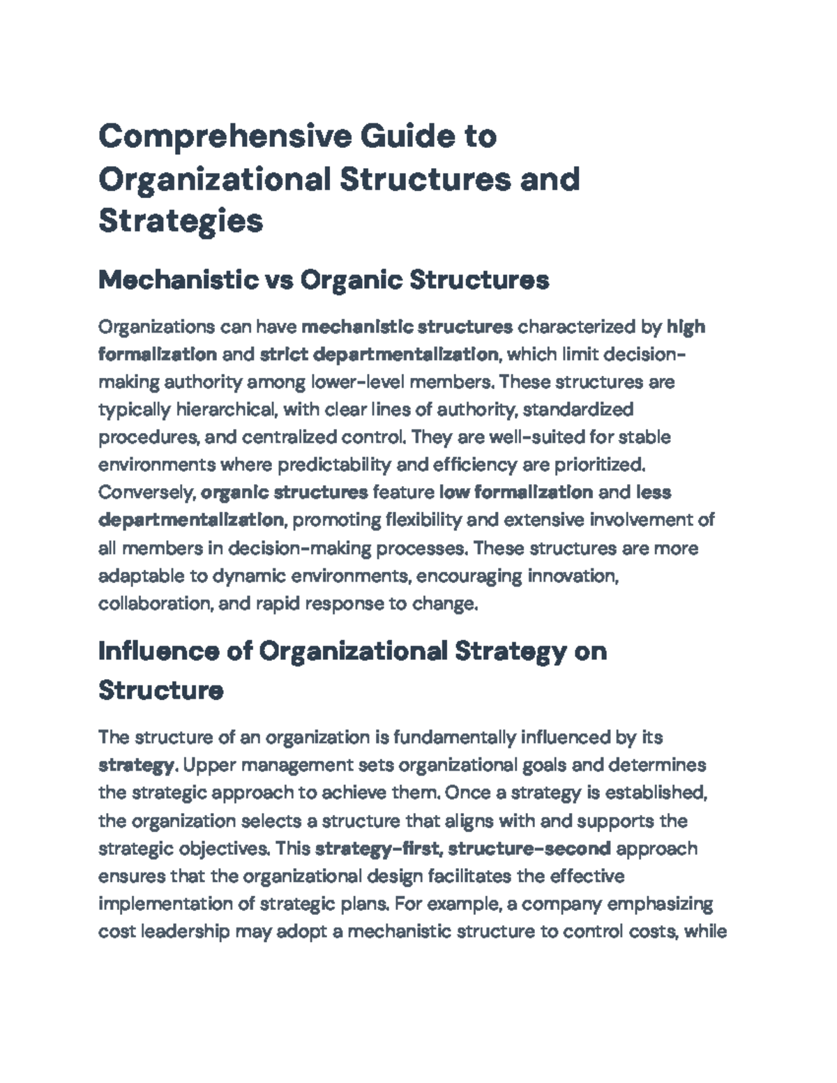 Comprehensive Overview of Org Structures & Strategies: Mechanistic vs ...