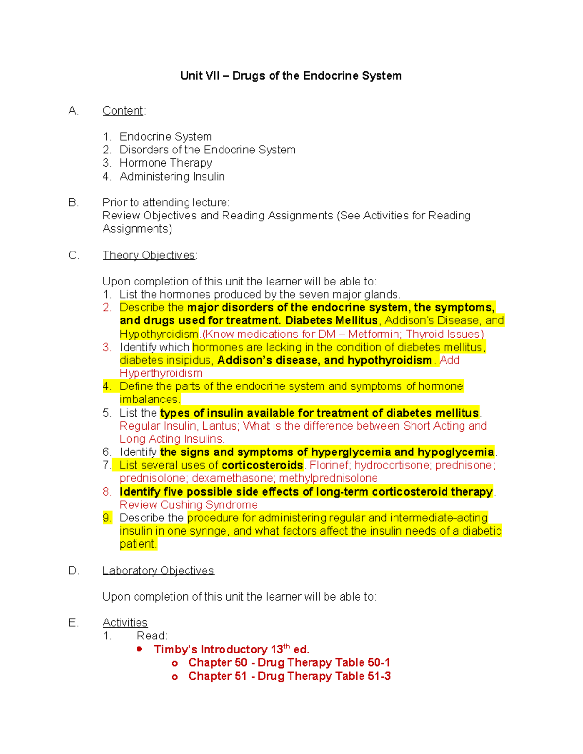 Unit VII - Drugs of the Endocrine System: Disorders & Hormone Therapy ...