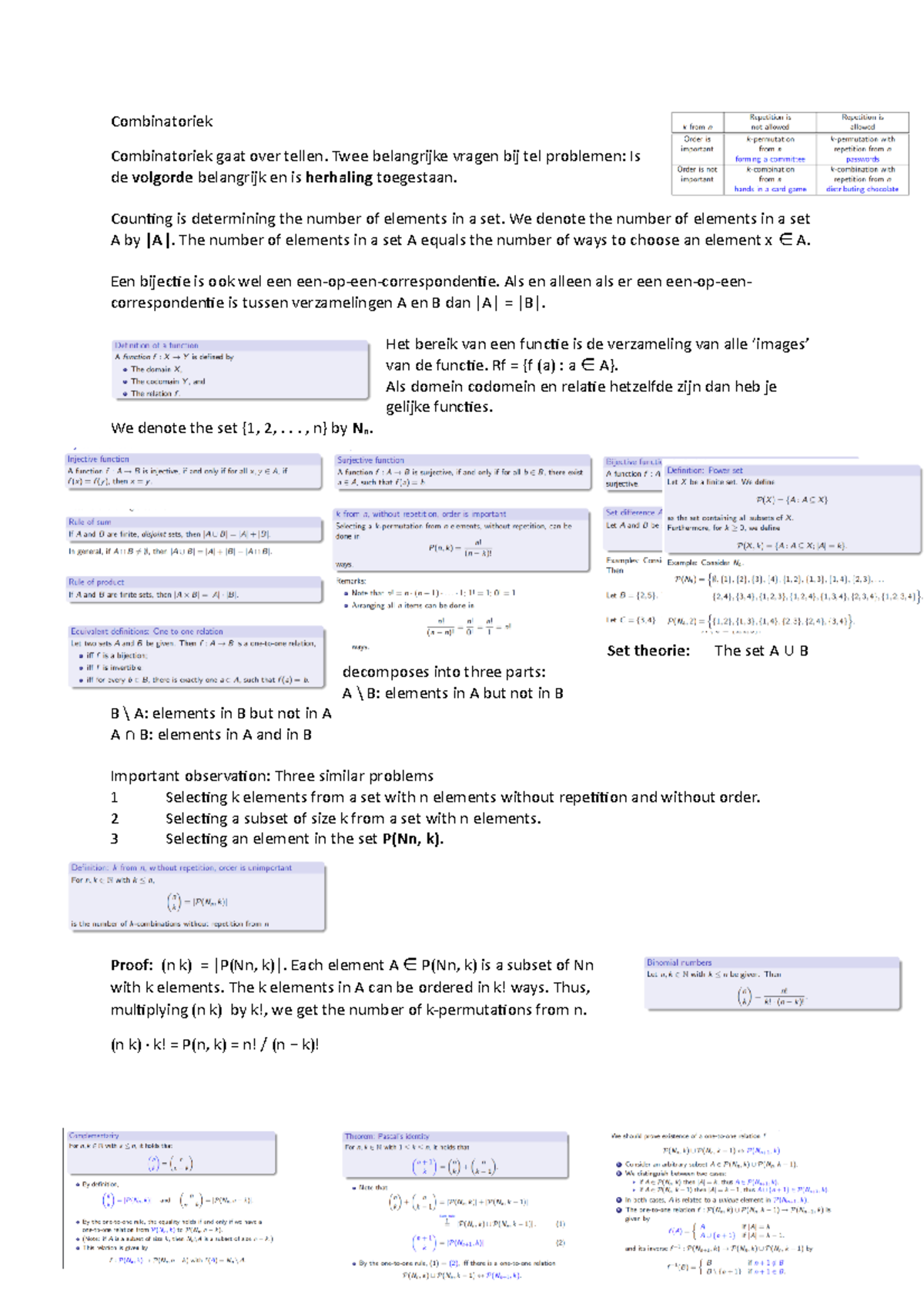 Combinatoriek: Basisprincipes van Tellen en Functies - Studeersnel