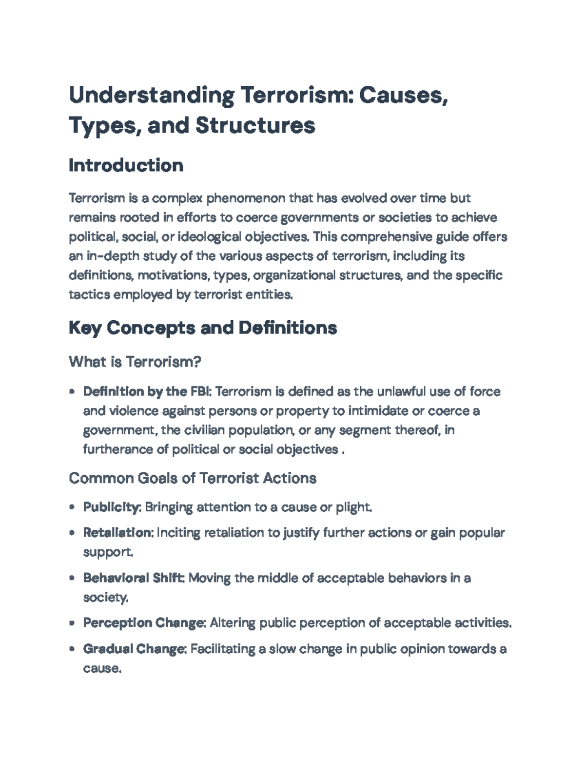 Terrorism Study Guide: Causes, Types & Org Structures Analysis - Studocu