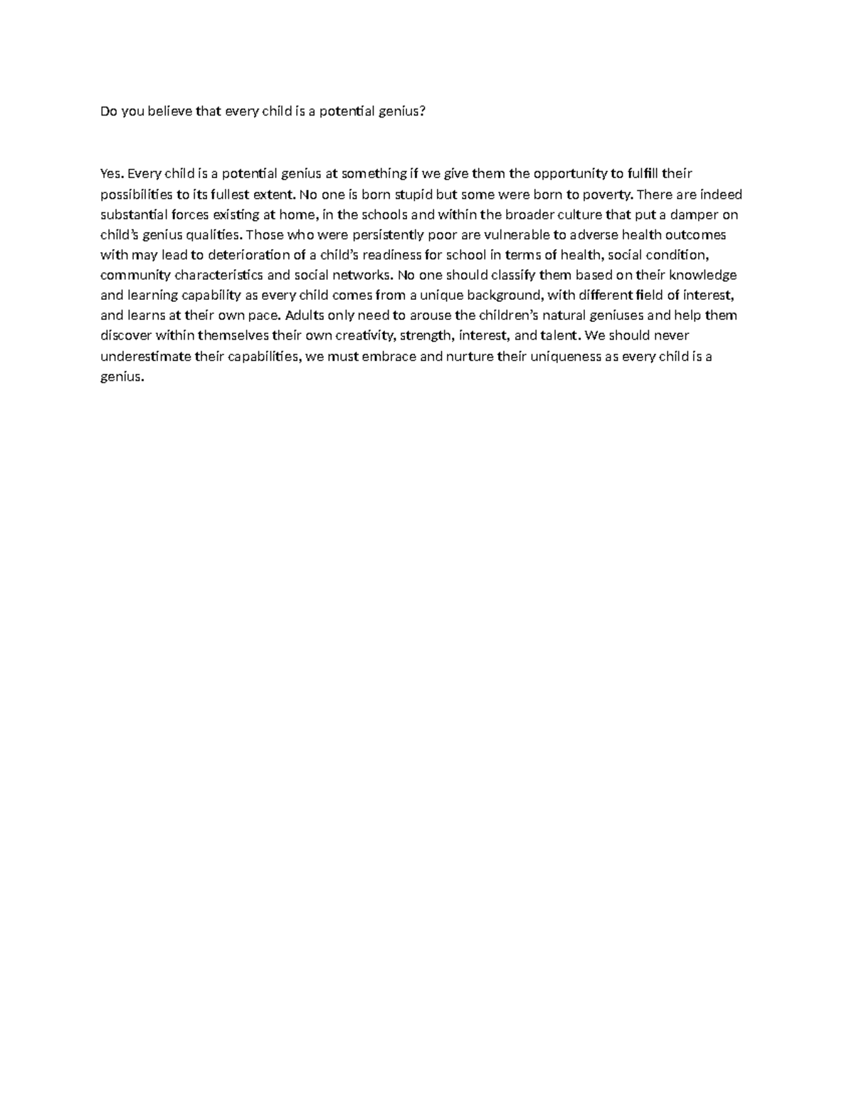 EDU 101: Every Child as a Potential Genius - Nurturing Unique Talents ...