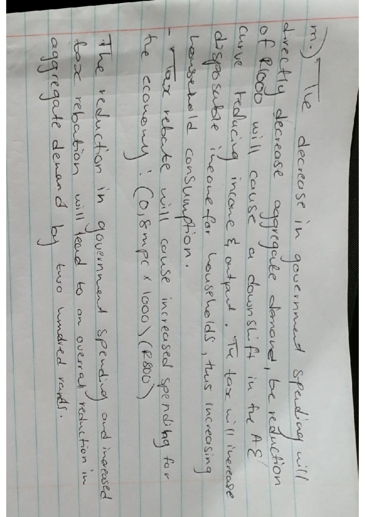 ECO1011S - Tut 5 - m.)The decrease in government spending will directly ...