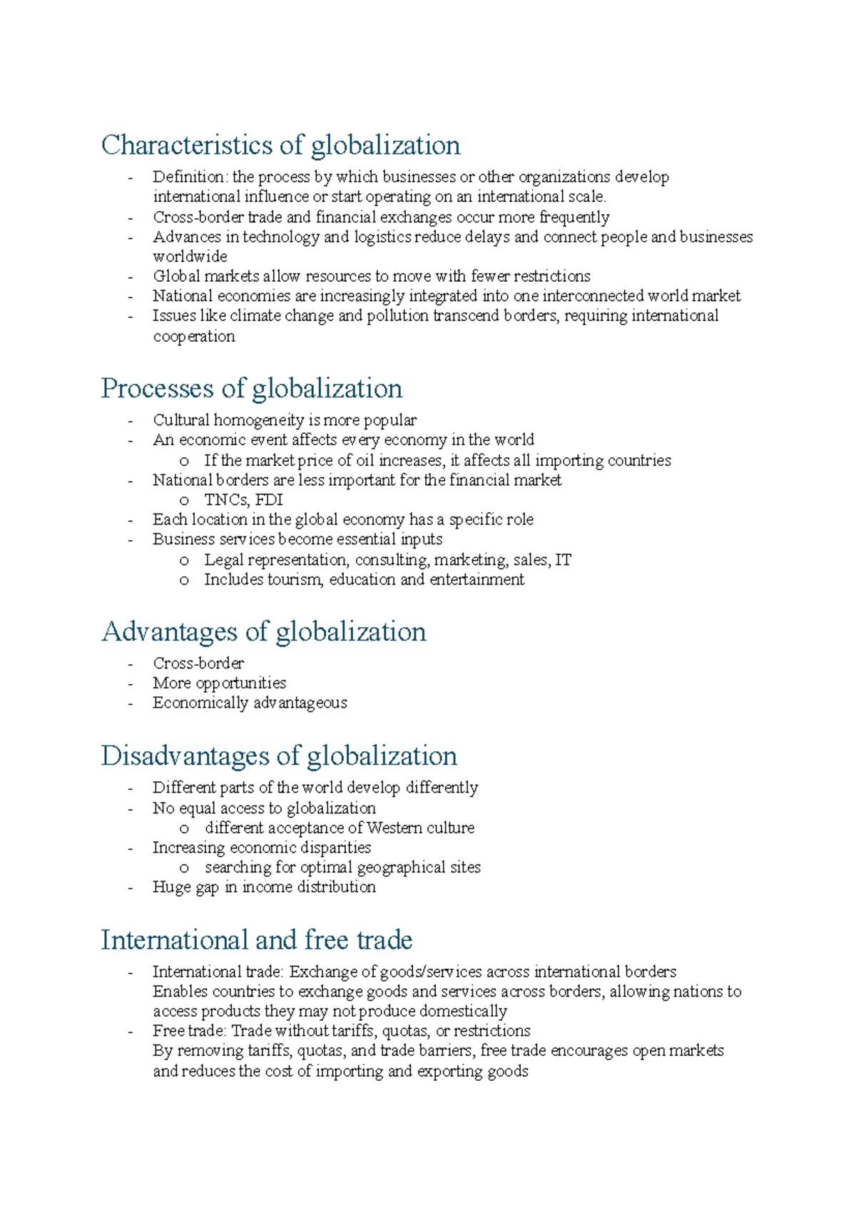 Globalization: Characteristics, Advantages, and Disadvantages - Studocu