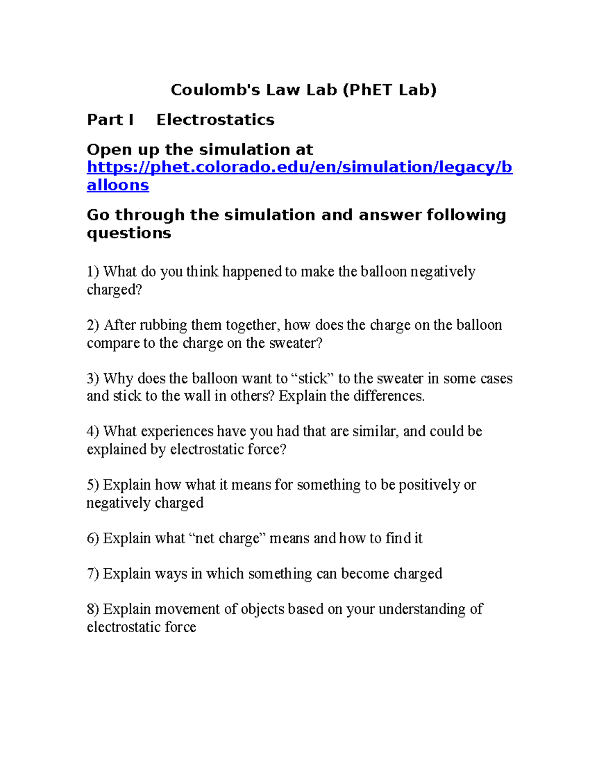 Lab #1: Exploring Coulomb's Law through PhET Simulation Activities ...