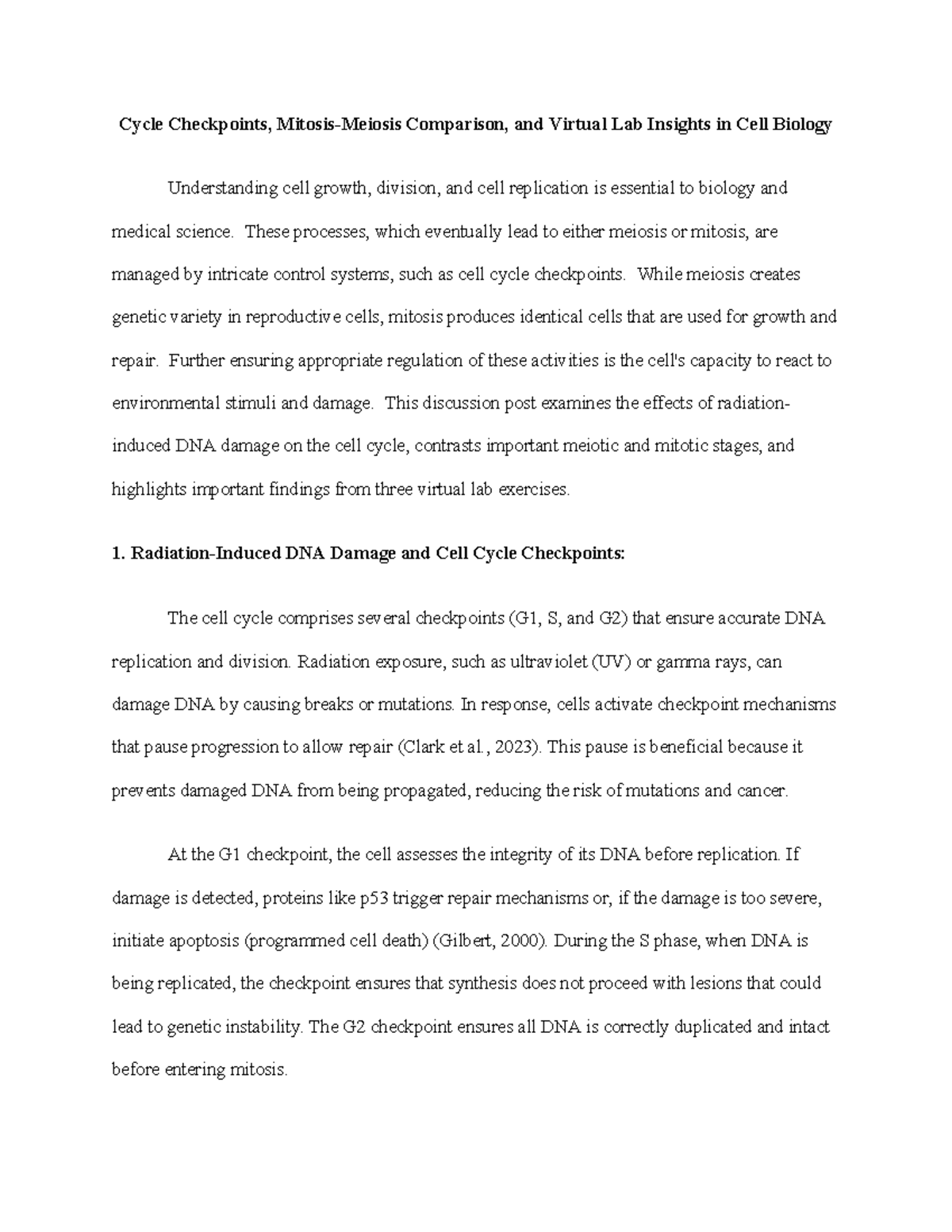 Unit 6 - Discussion on Cell Cycle Checkpoints and Lab Insights - Studocu