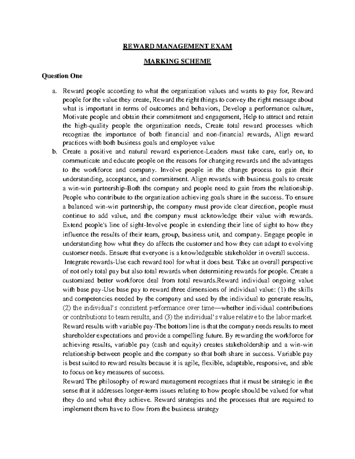 Reward Management - EXAM Marking Scheme Analysis and Guidelines - Studocu