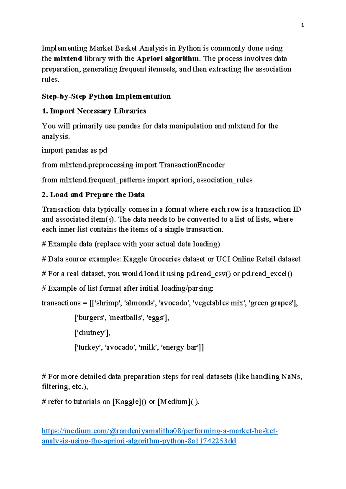 Market Basket Analysis Implementation in Python (Course Code: 1) - Studocu
