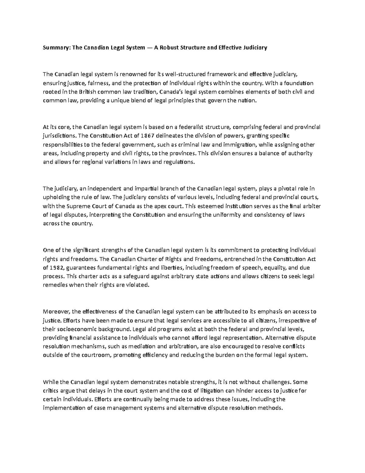 Summary: The Canadian Legal System — A Robust Structure and Effective ...