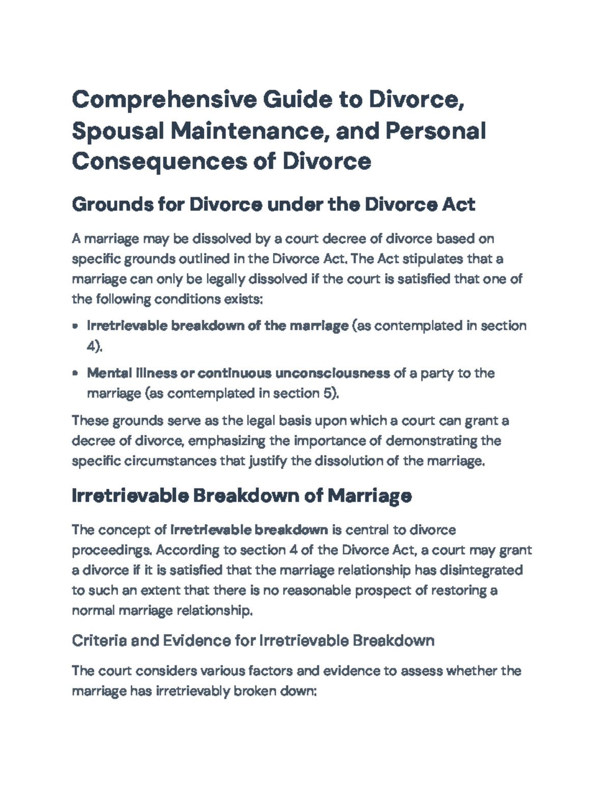Comprehensive Guide on Divorce, Maintenance Law, and Personal ...