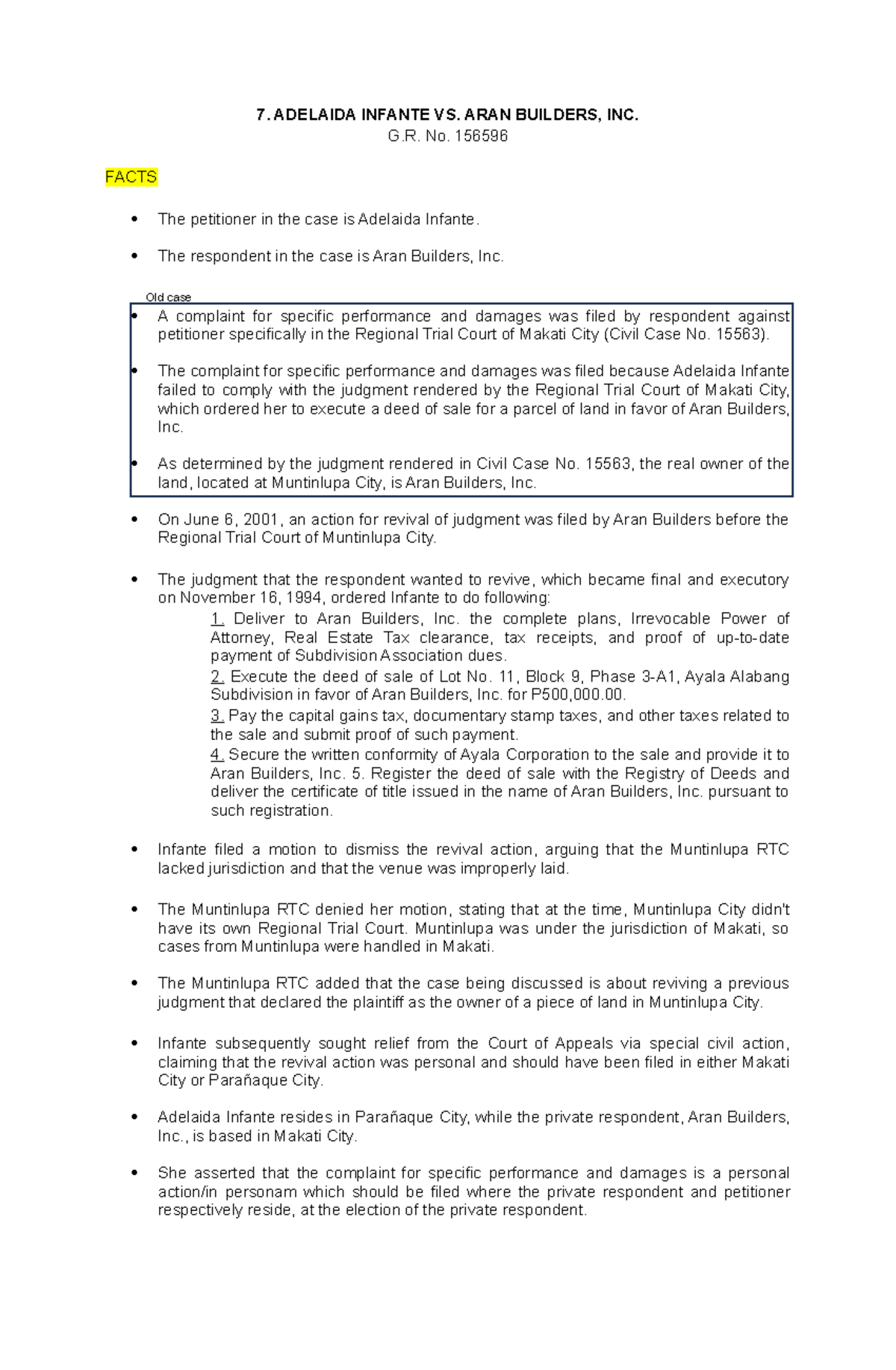 Civil Procedure Case Digests: 7, 8, 9, 14 Analysis - Studocu