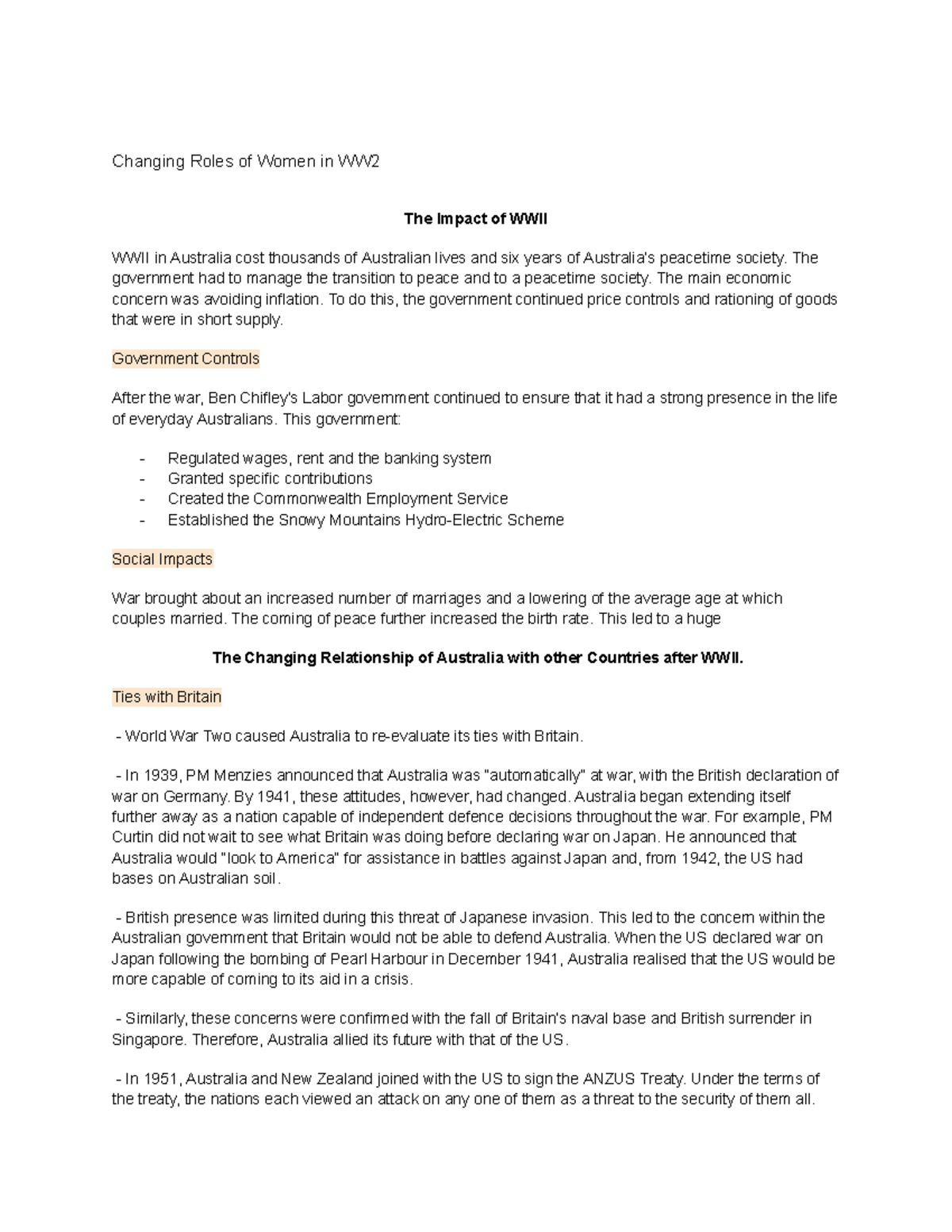 Changing Roles of Women for WW2 - History Yearly Assessment Notes ...