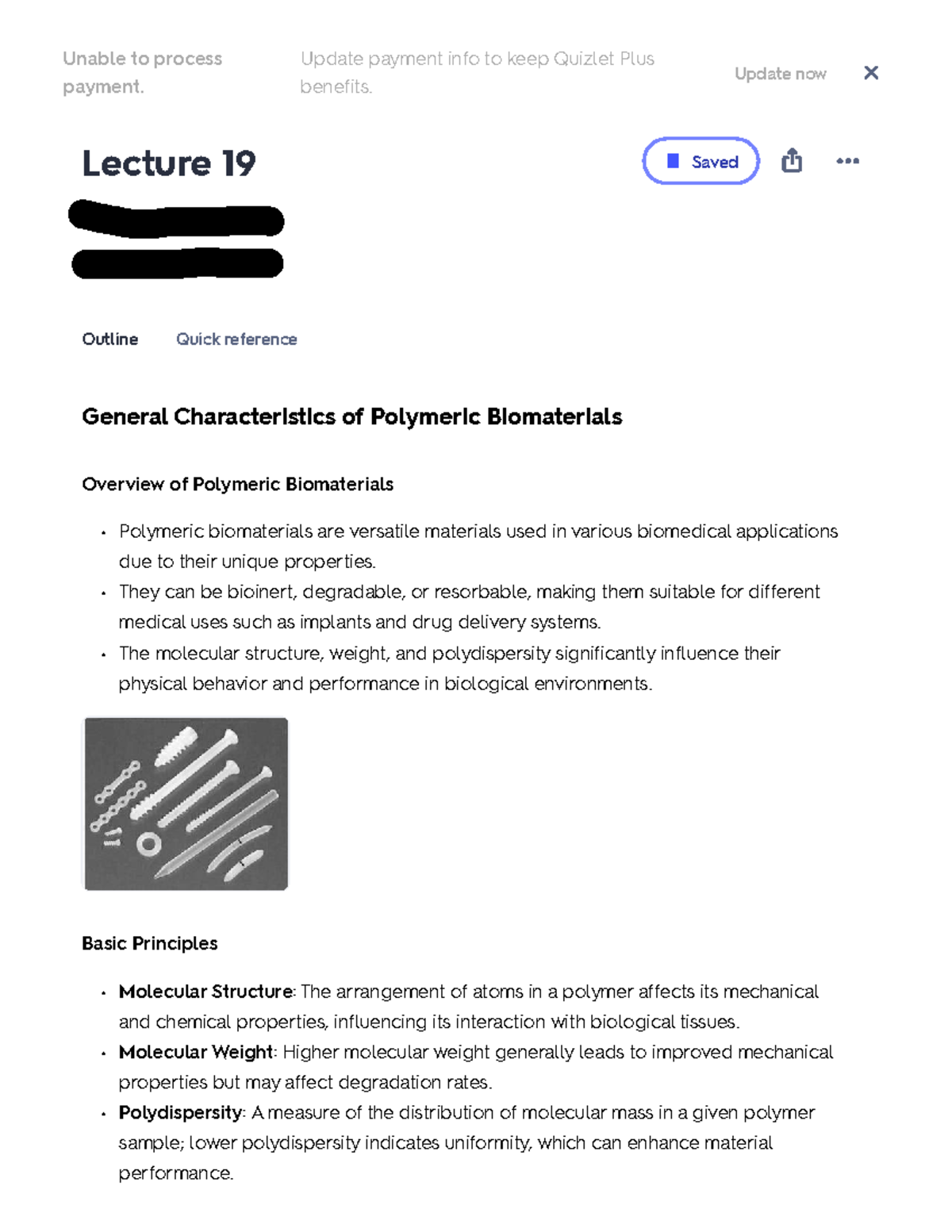 Biomaterials Lecture 19 Study Guide: Key Concepts and Properties - Studocu