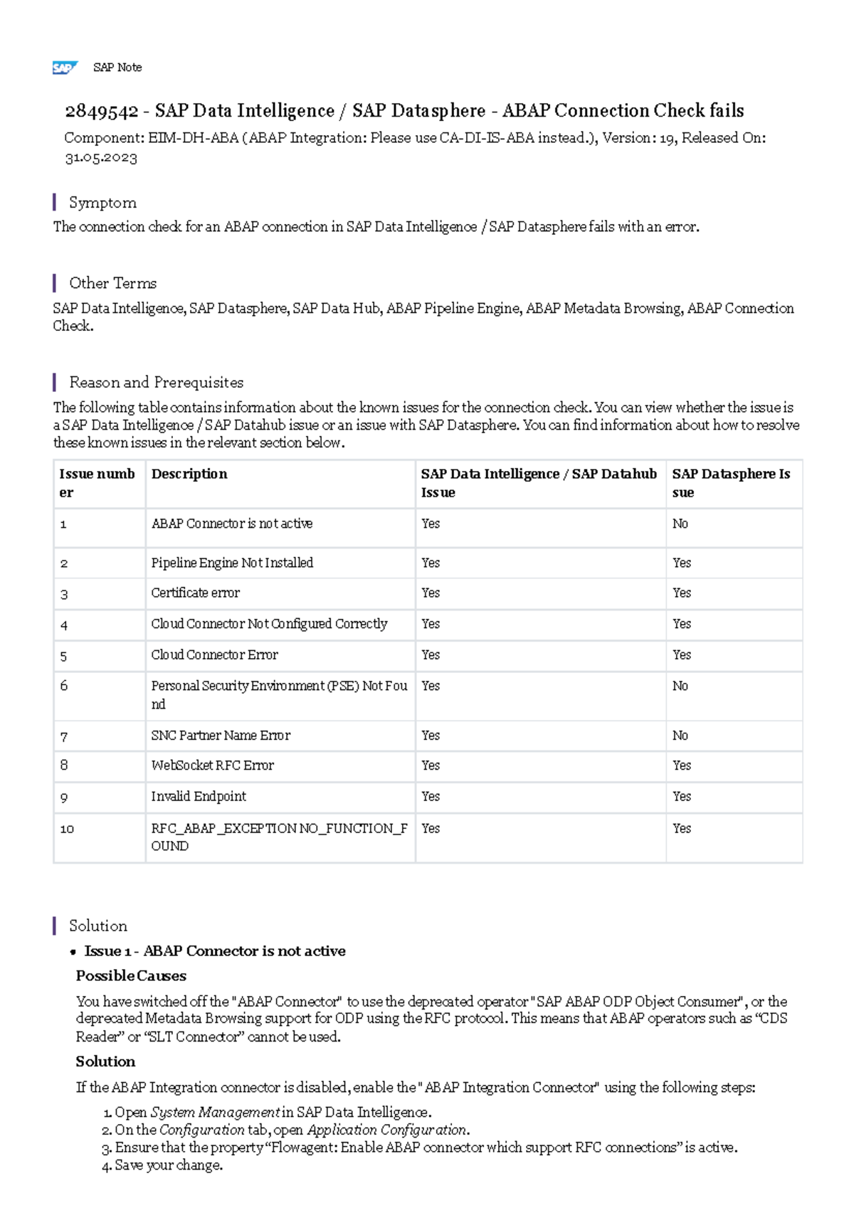 2849542 E 20231012 - Troubleshooting ABAP Connection in SAP Data ...