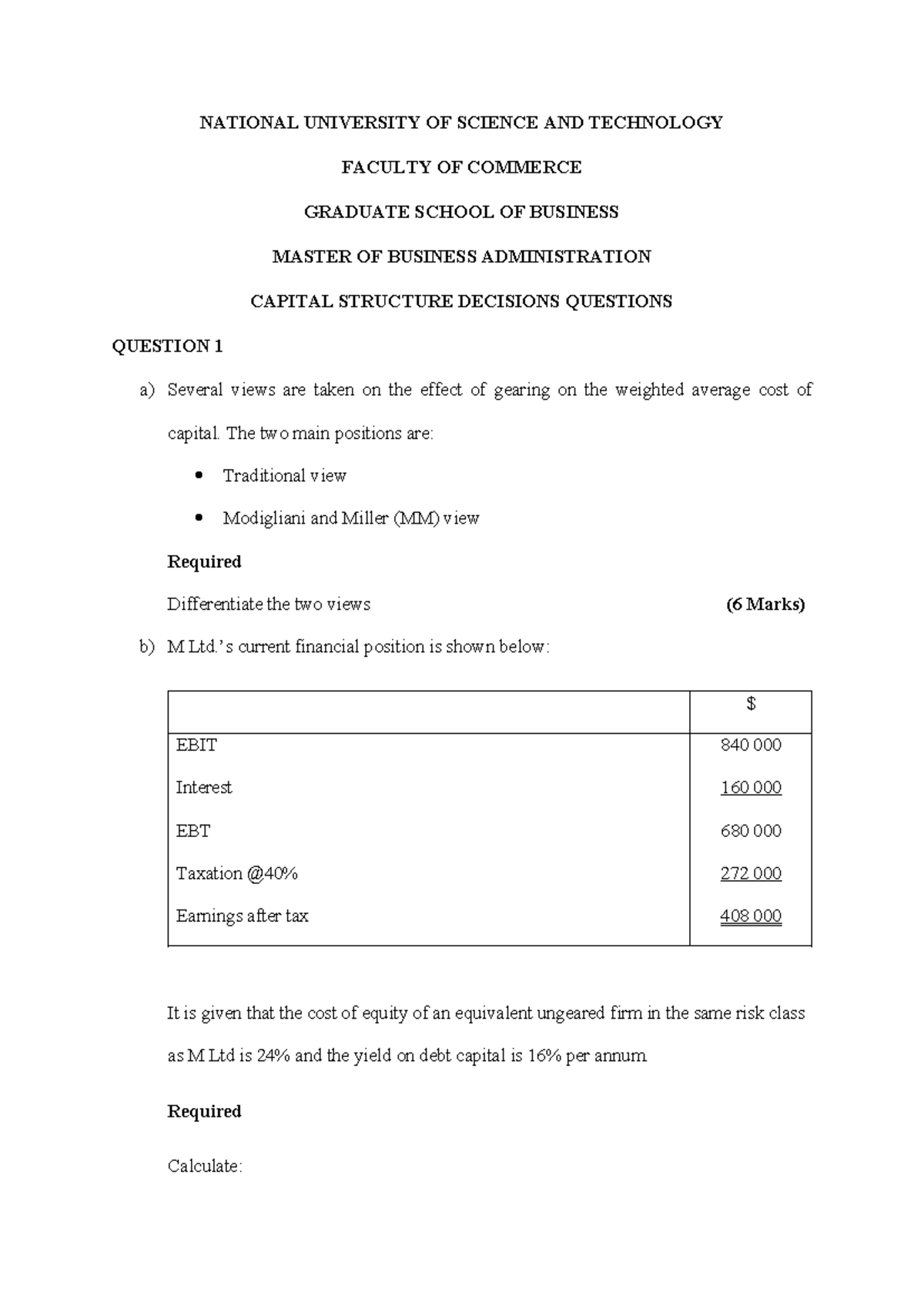 MBA 101: Capital Structure Decisions Questions and Analysis - Studocu